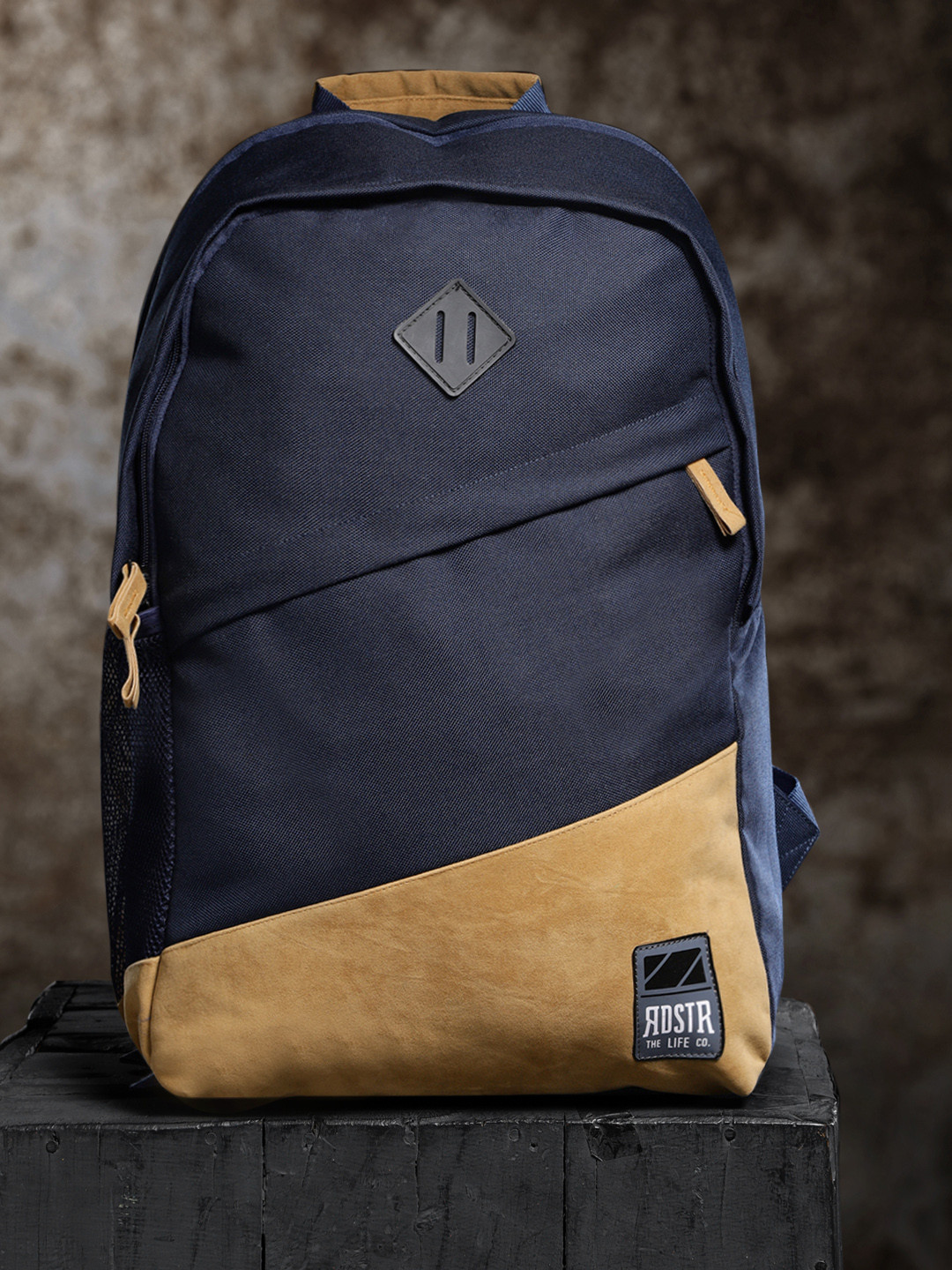 Buy Roadster Unisex Navy Blue & Brown Colourblocked Backpack ...
