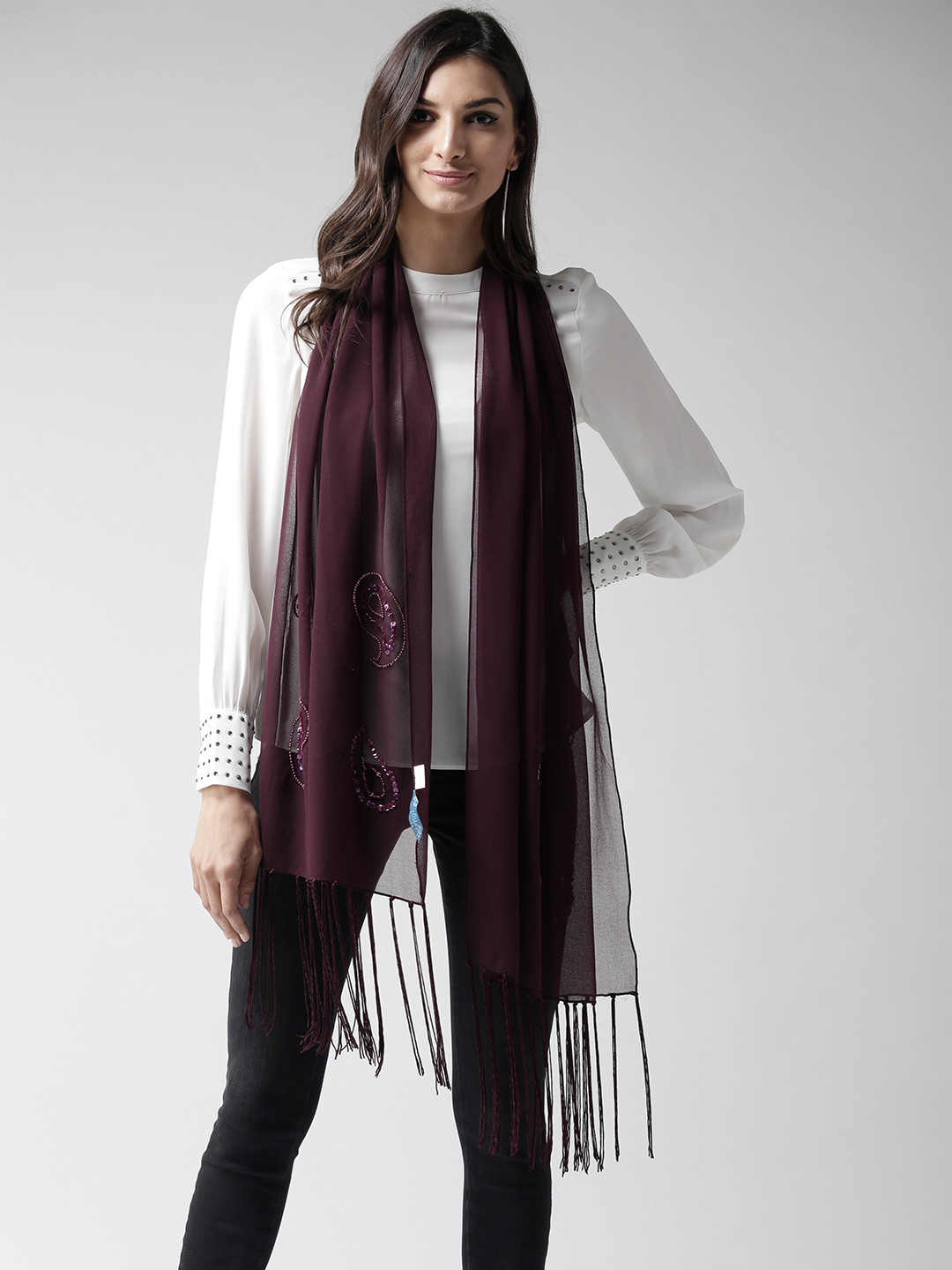 Buy Style Quotient Women Burgundy Solid Stole - Stoles for Women ...