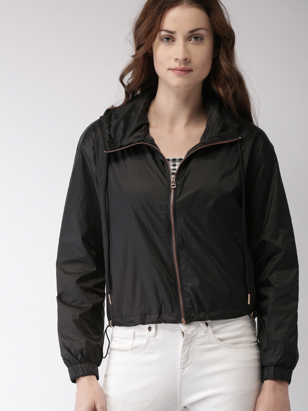 Buy FOREVER 21 Women Black Solid Sporty Jacket - Jackets for Women ...