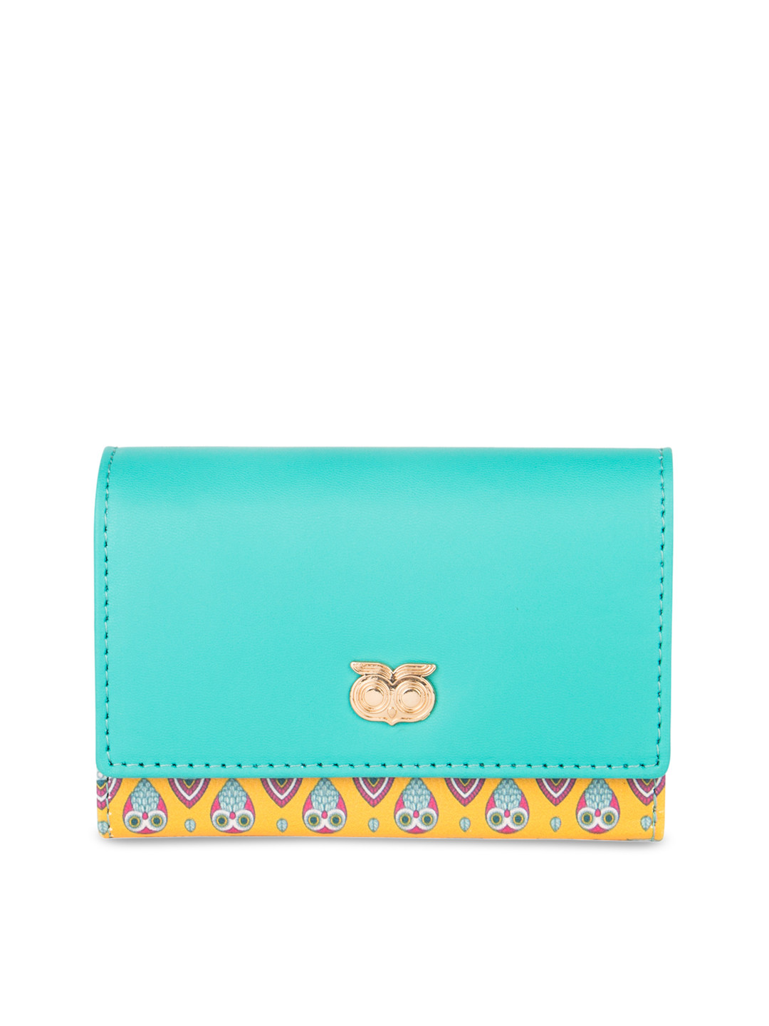 Buy Chumbak Women Turquoise Blue & Yellow Printed Three Fold Wallet ...
