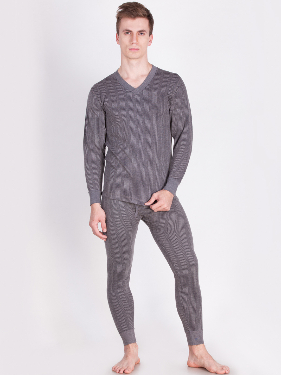 Buy Dollar Ultra Men Grey Striped Thermal Set - Thermal Set for Men ...