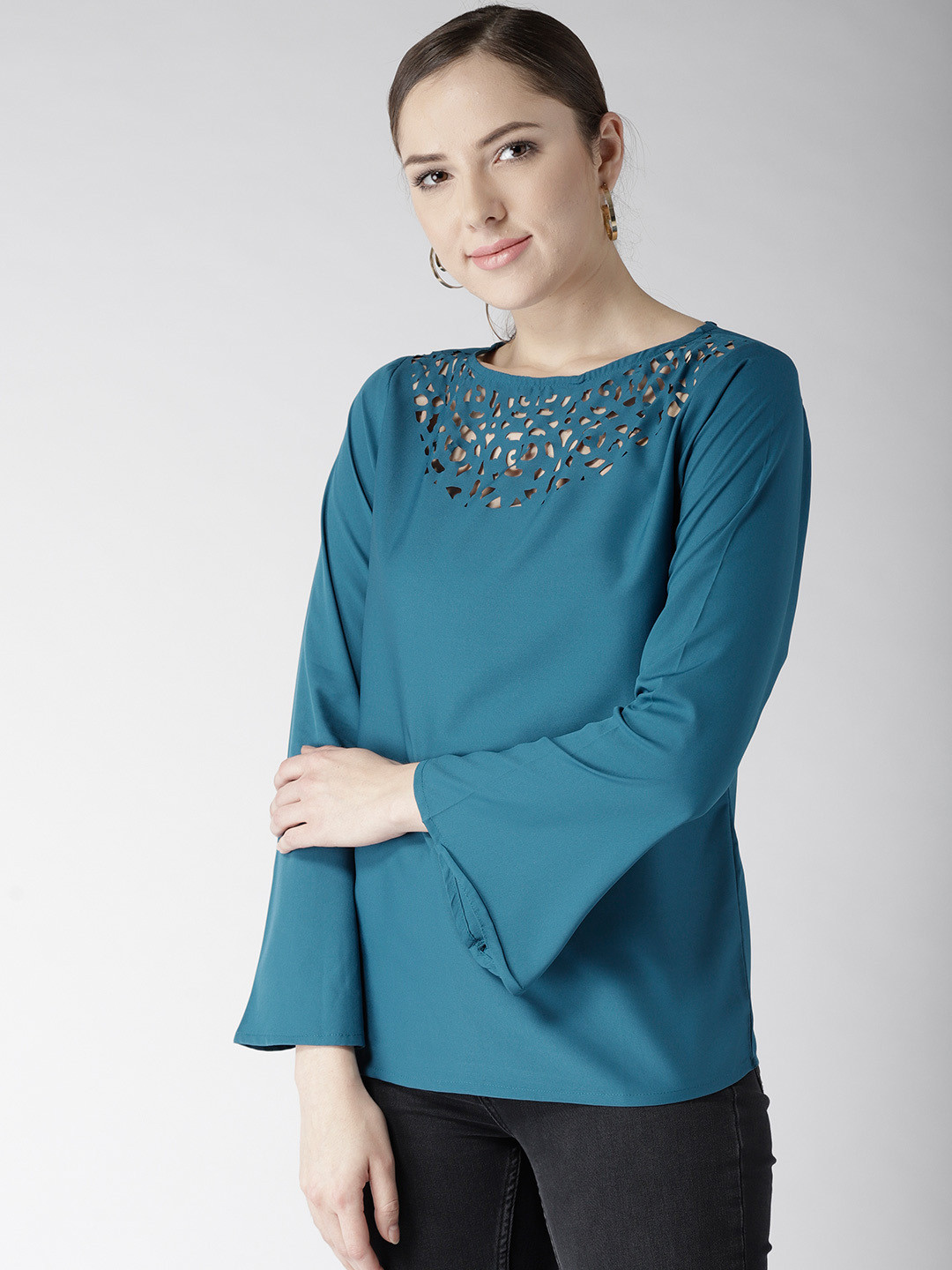 Buy U&F Women Teal Blue Solid Top - Tops for Women 7796965 | Myntra