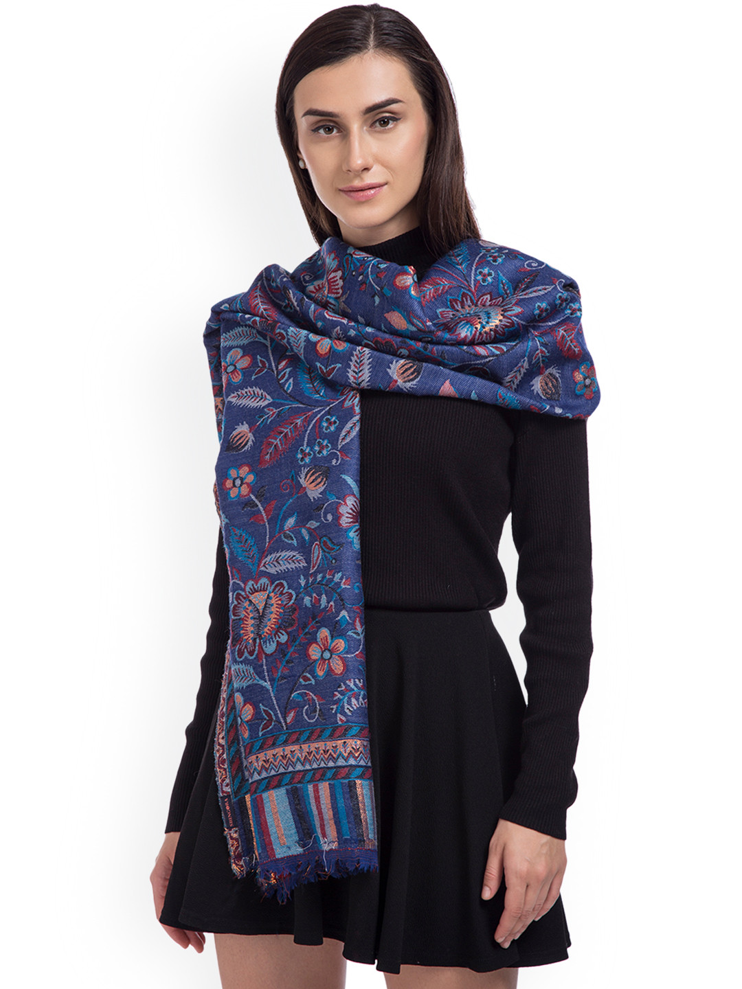 Buy SHINGORA Women Blue Woven Design Woollen Stole - Stoles for Women ...