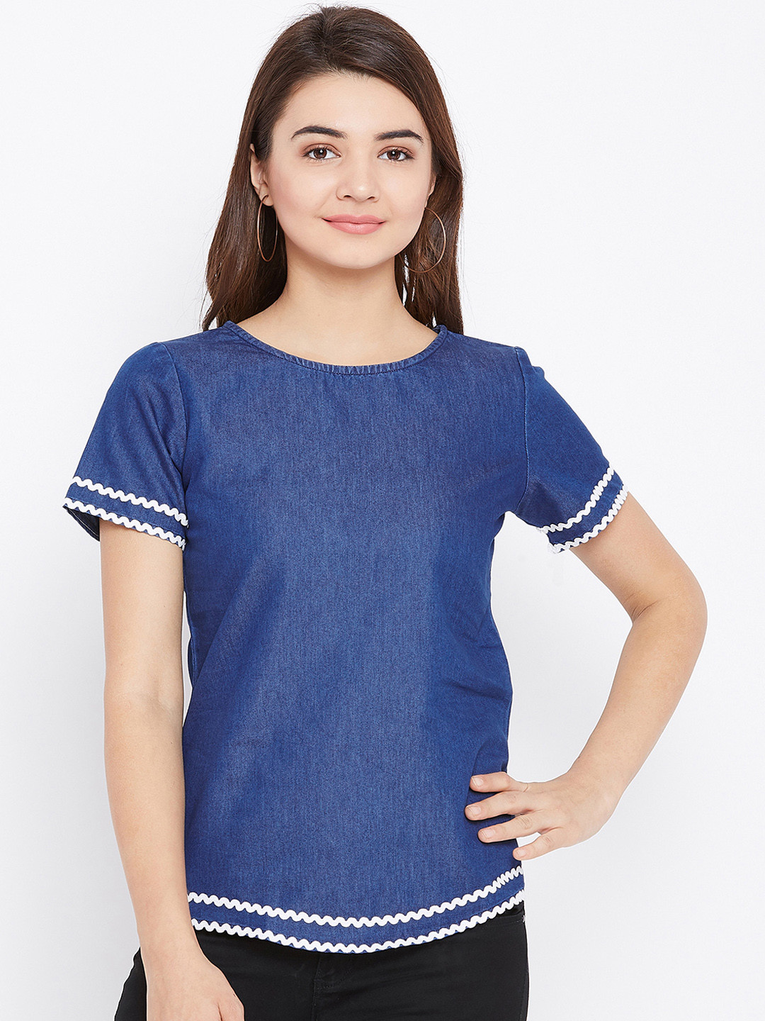 Buy AASK Women Blue Solid Denim Top - Tops for Women 7801467 | Myntra