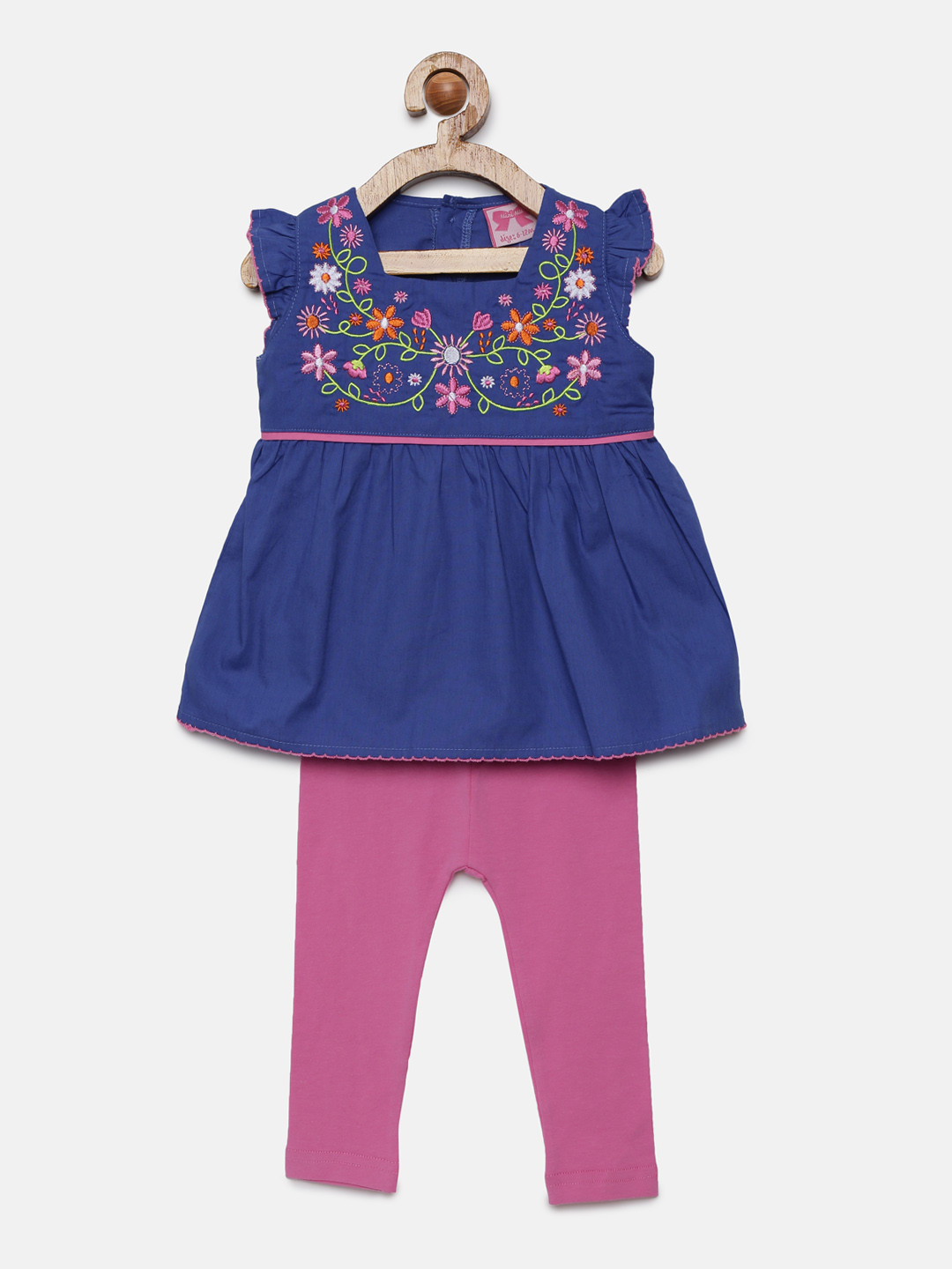 Buy Mini Moi Girls Navy Blue & Pink Printed Tunic With Leggings ...