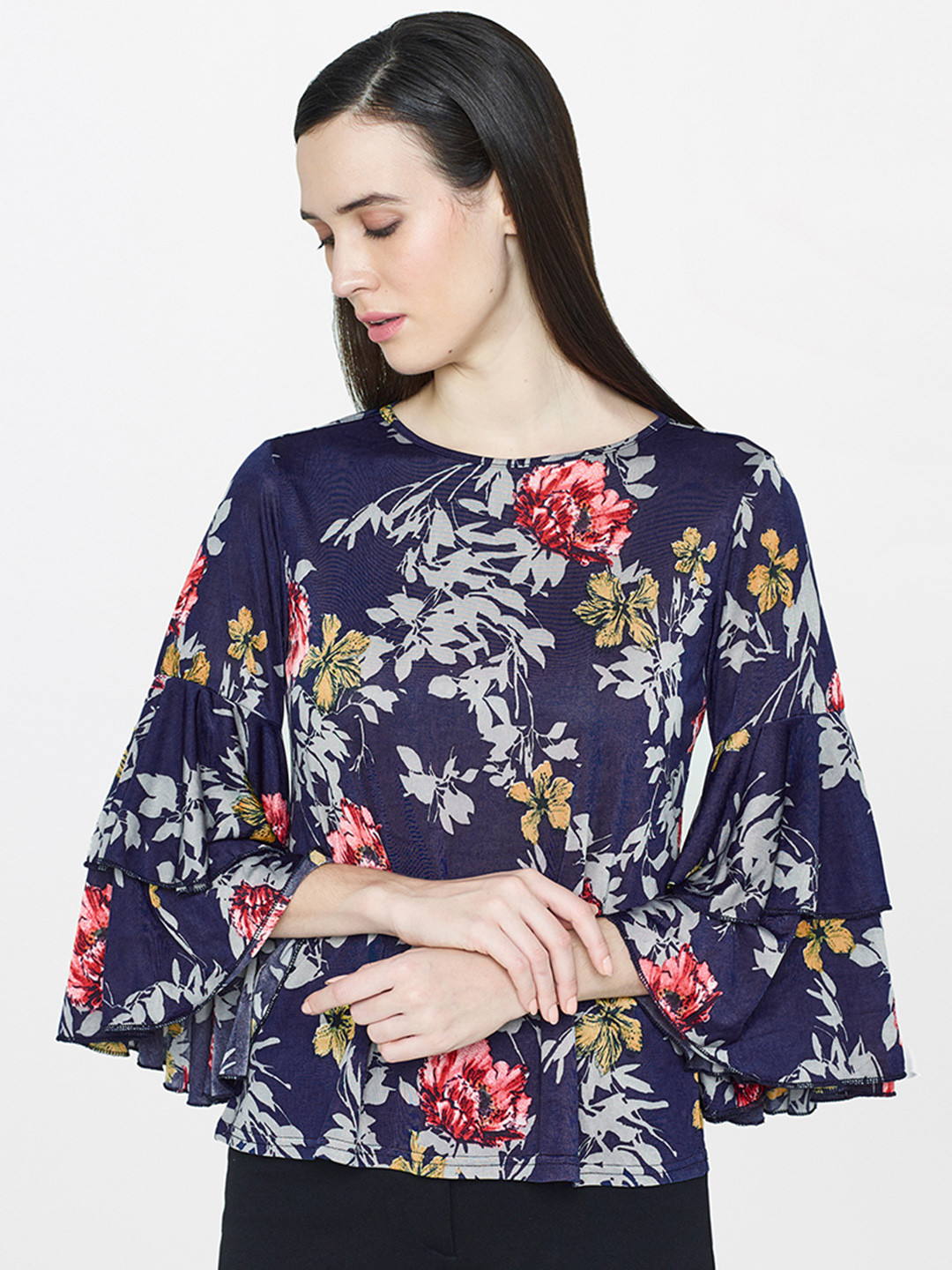 Buy AND Women Navy Blue Printed Top - Tops for Women 7819665 | Myntra