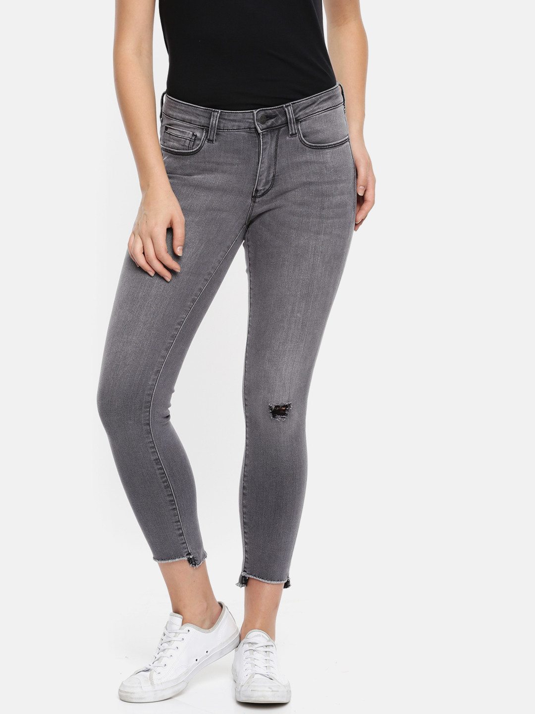 Buy Lee Women Grey Skinny Fit Mid Rise Low Distress Stretchable Jeans ...