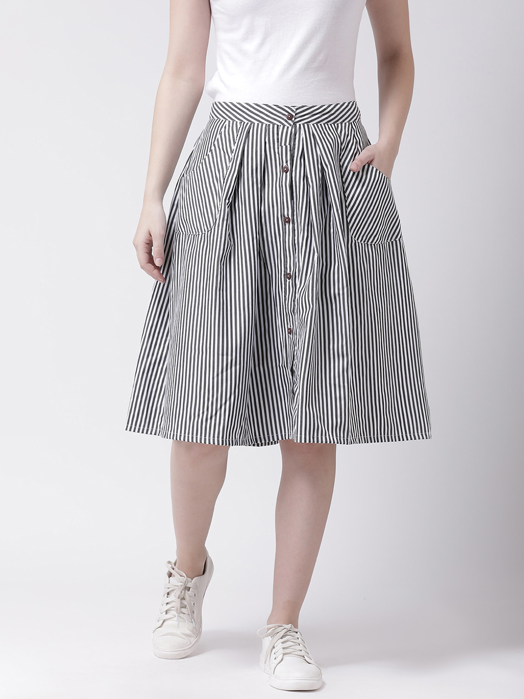 Buy Pinwheel Women Black & White Striped A Line Skirt - Skirts for ...