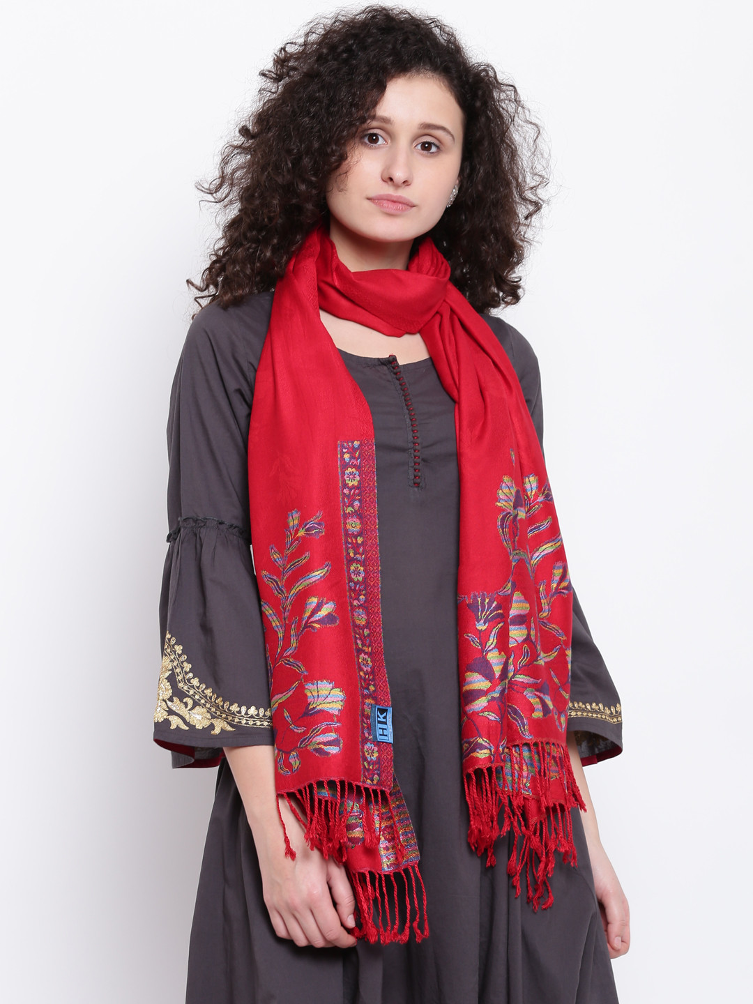 Buy HK Colours Of Fashion Women Red Woven Design Stole - Stoles for ...