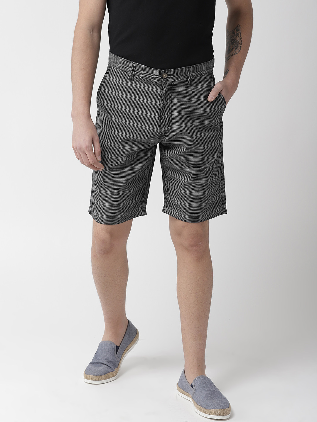 Buy Dark Grey Striped Shorts - Shorts for Men 7981507 | Myntra