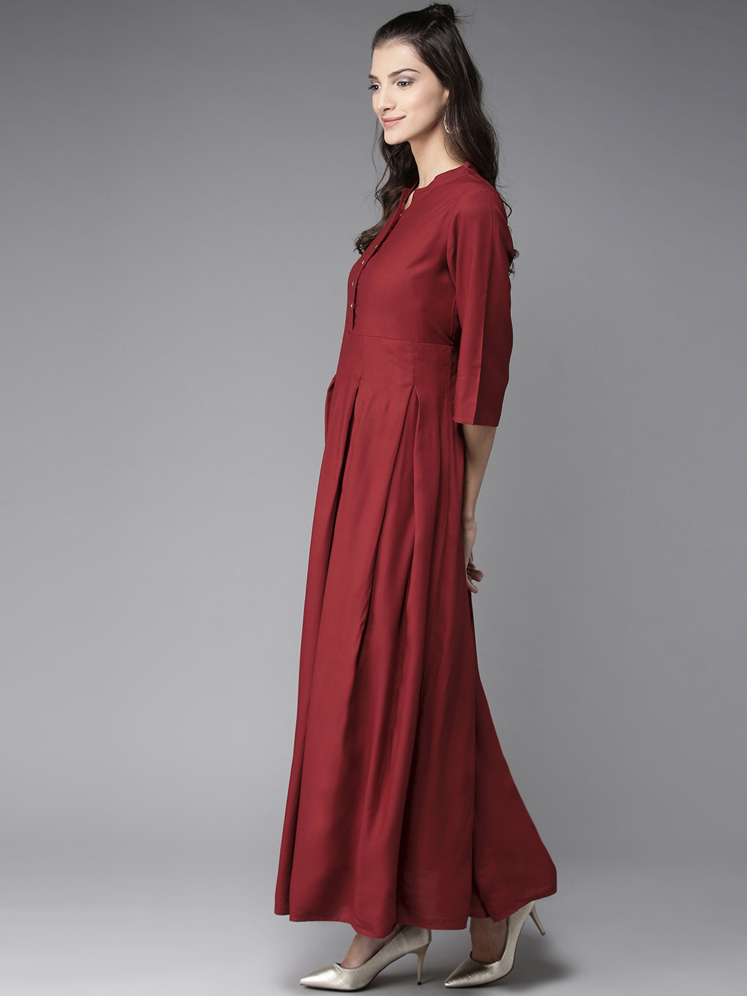 Buy HERE&NOW Effortless Elegance Mao Collar Maxi Dress - Ethnic Dresses ...