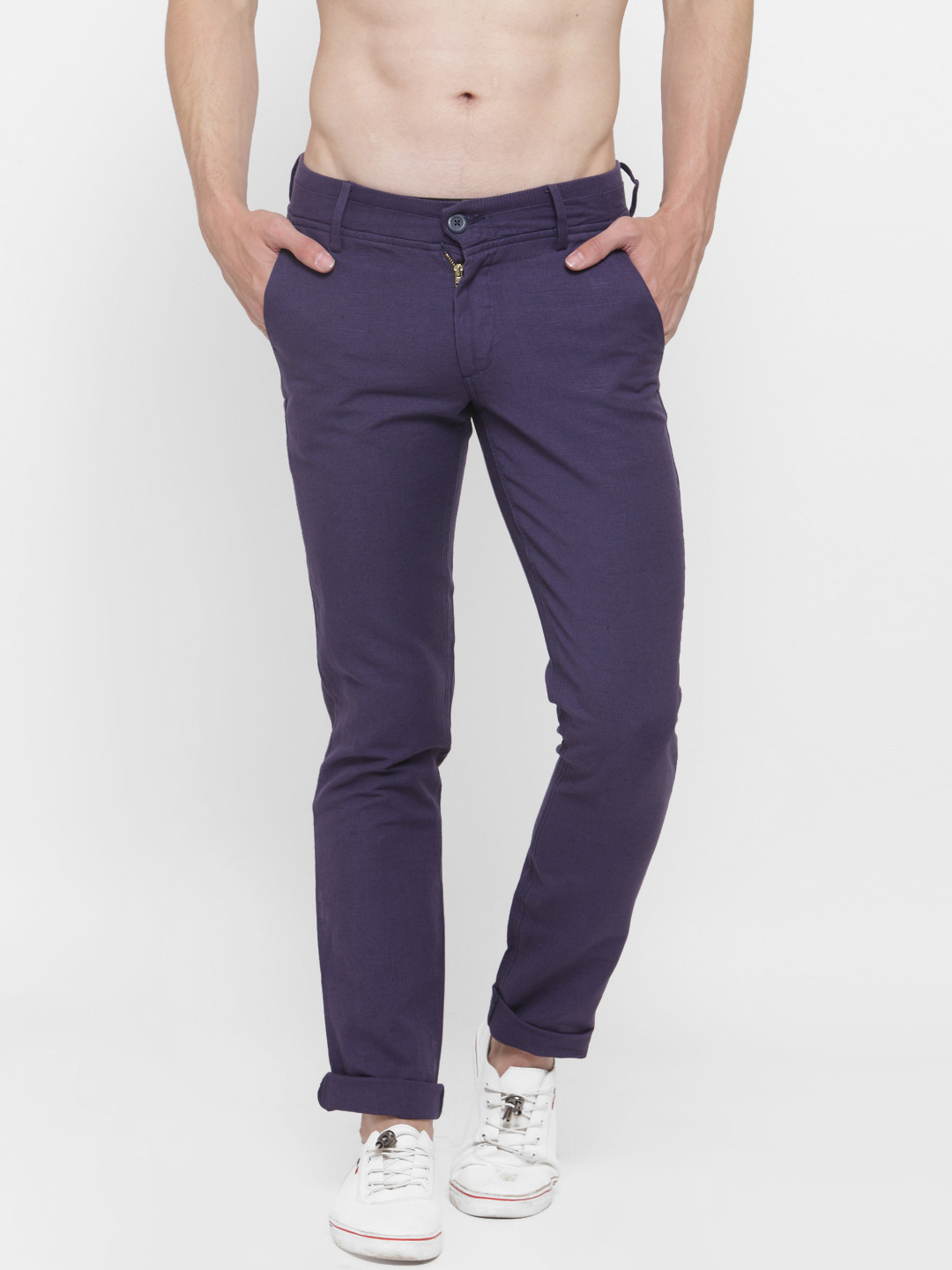 Buy John Players Purple Low Rise Slim Fit Casual Trousers - Trousers ...