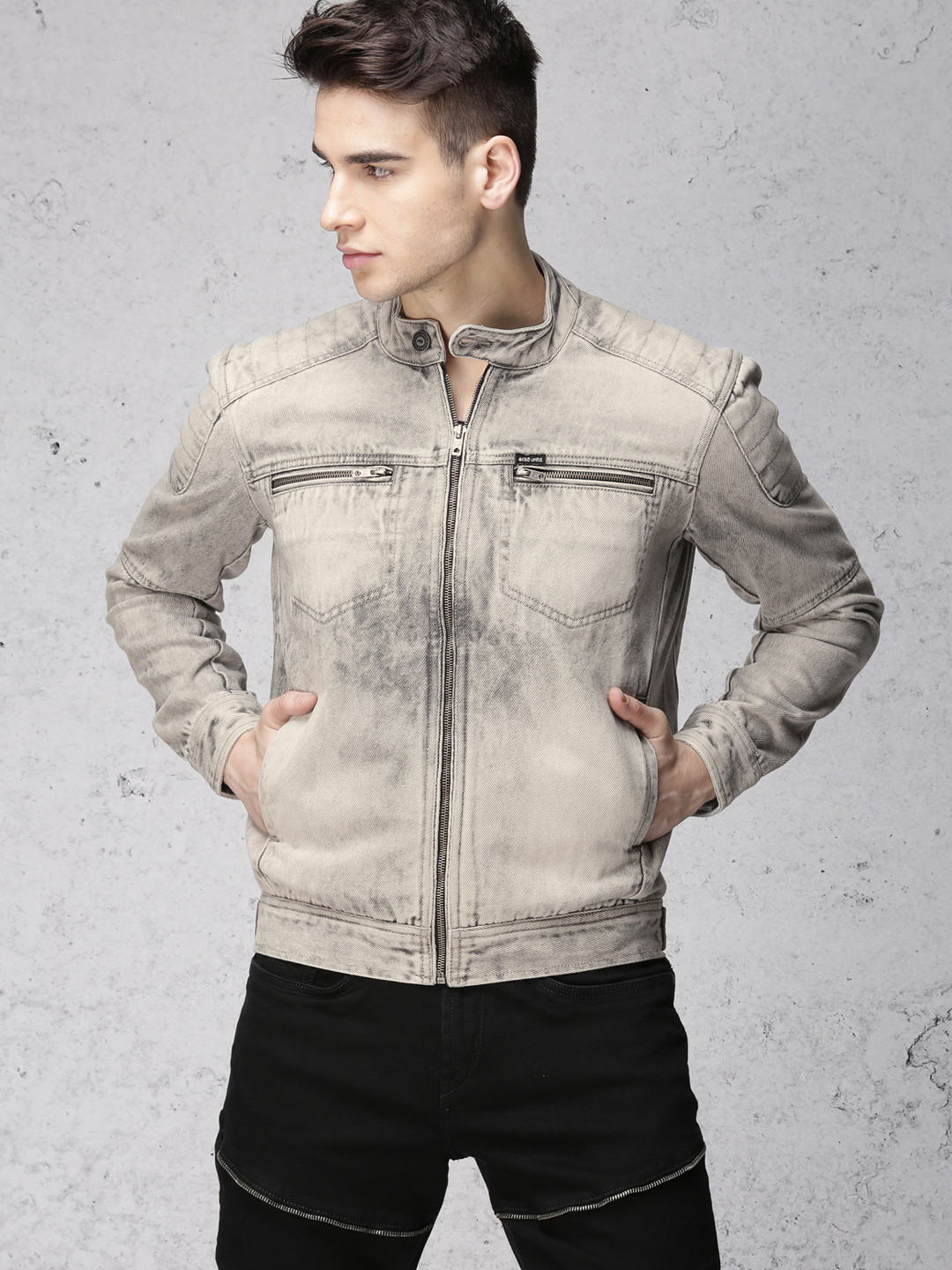 Buy Ecko Unltd Men Grey Solid Denim Jacket - Jackets for Men 7991725 ...