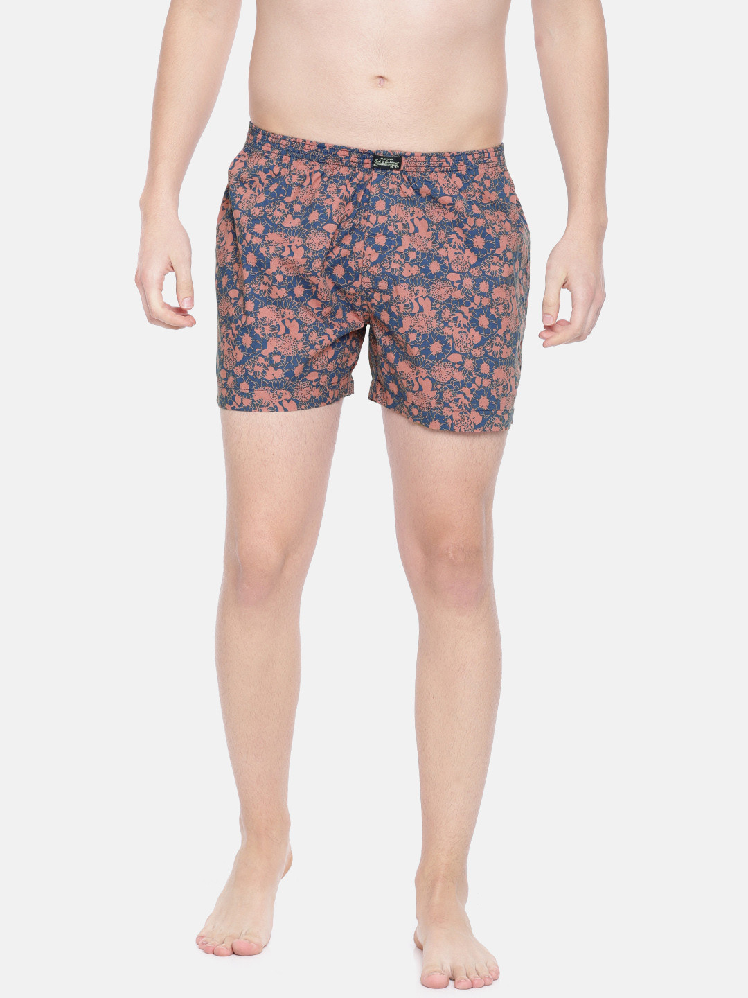 Buy Mast & Harbour Men Blue & Peach Coloured Printed Pure Cotton Boxers ...