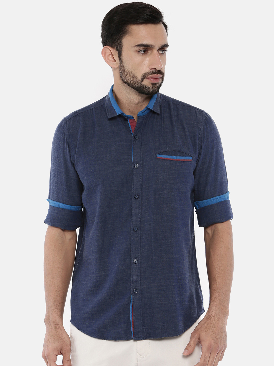 Buy IDC Men Navy Blue Slim Fit Solid Casual Shirt - Shirts for Men ...