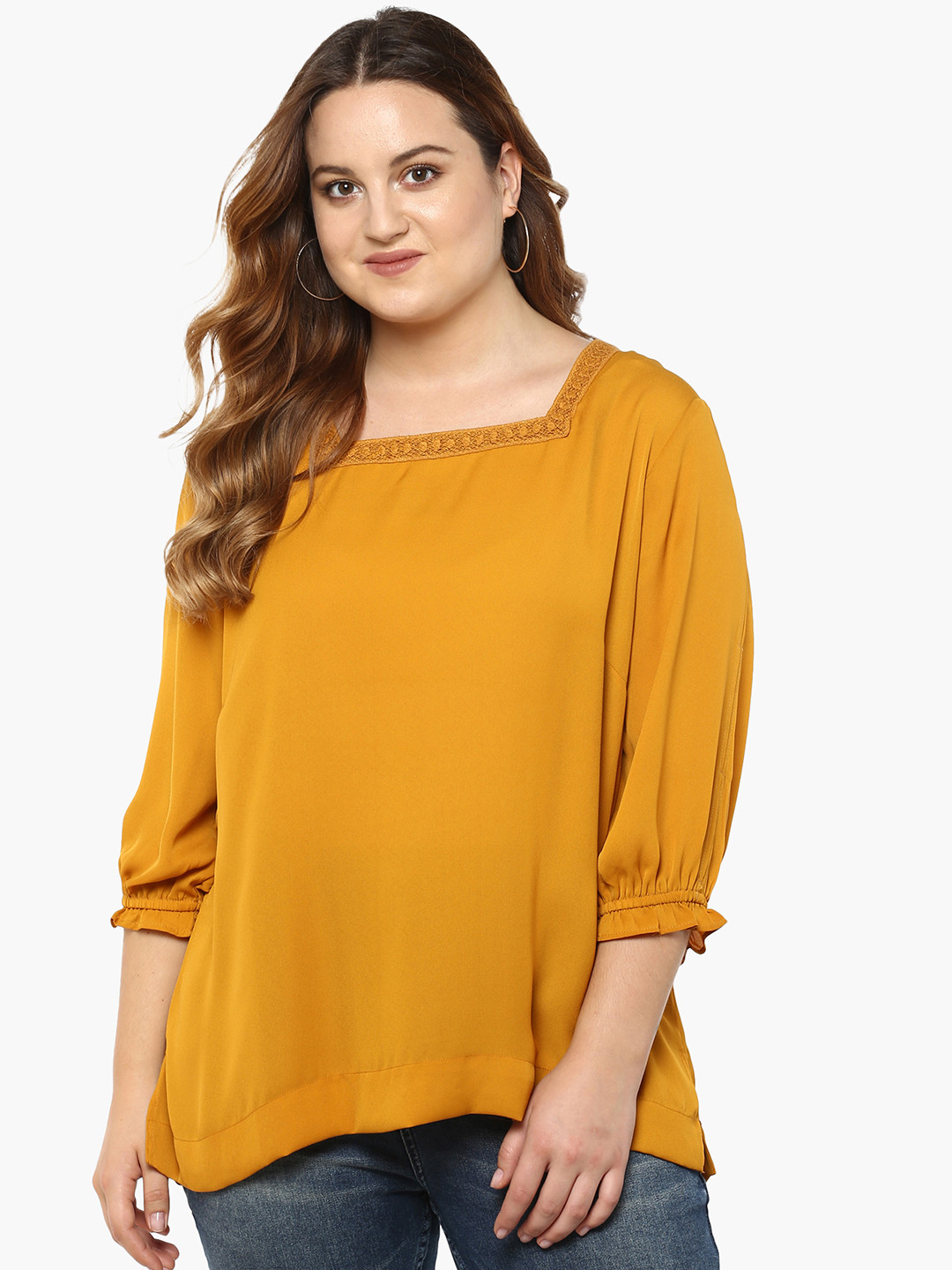 Buy Nexus By Lifestyle Plus Size Women Mustard Solid Top - Tops for ...