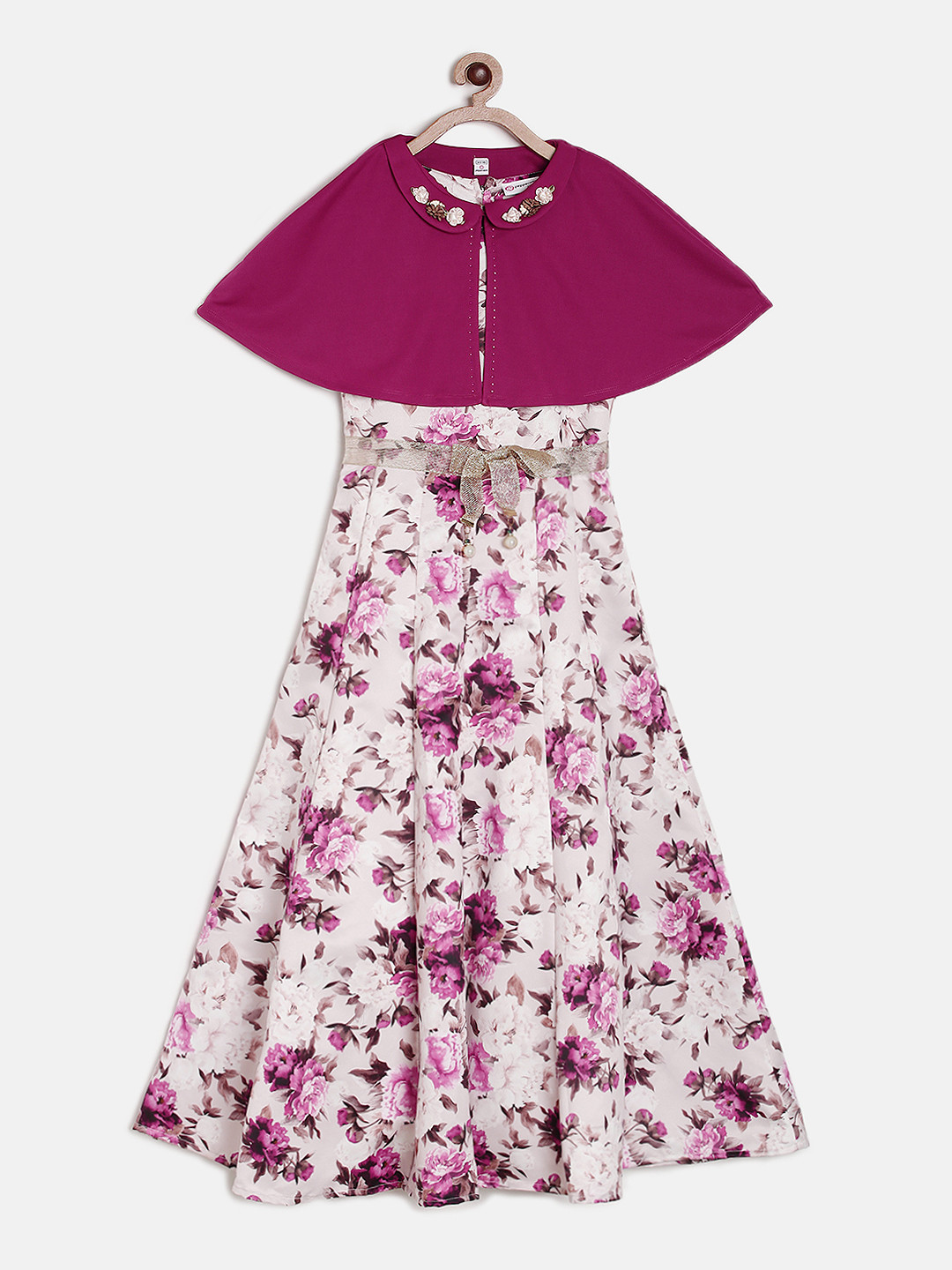 Buy Peppermint Girls White & Purple Printed Maxi Dress - Dresses for ...