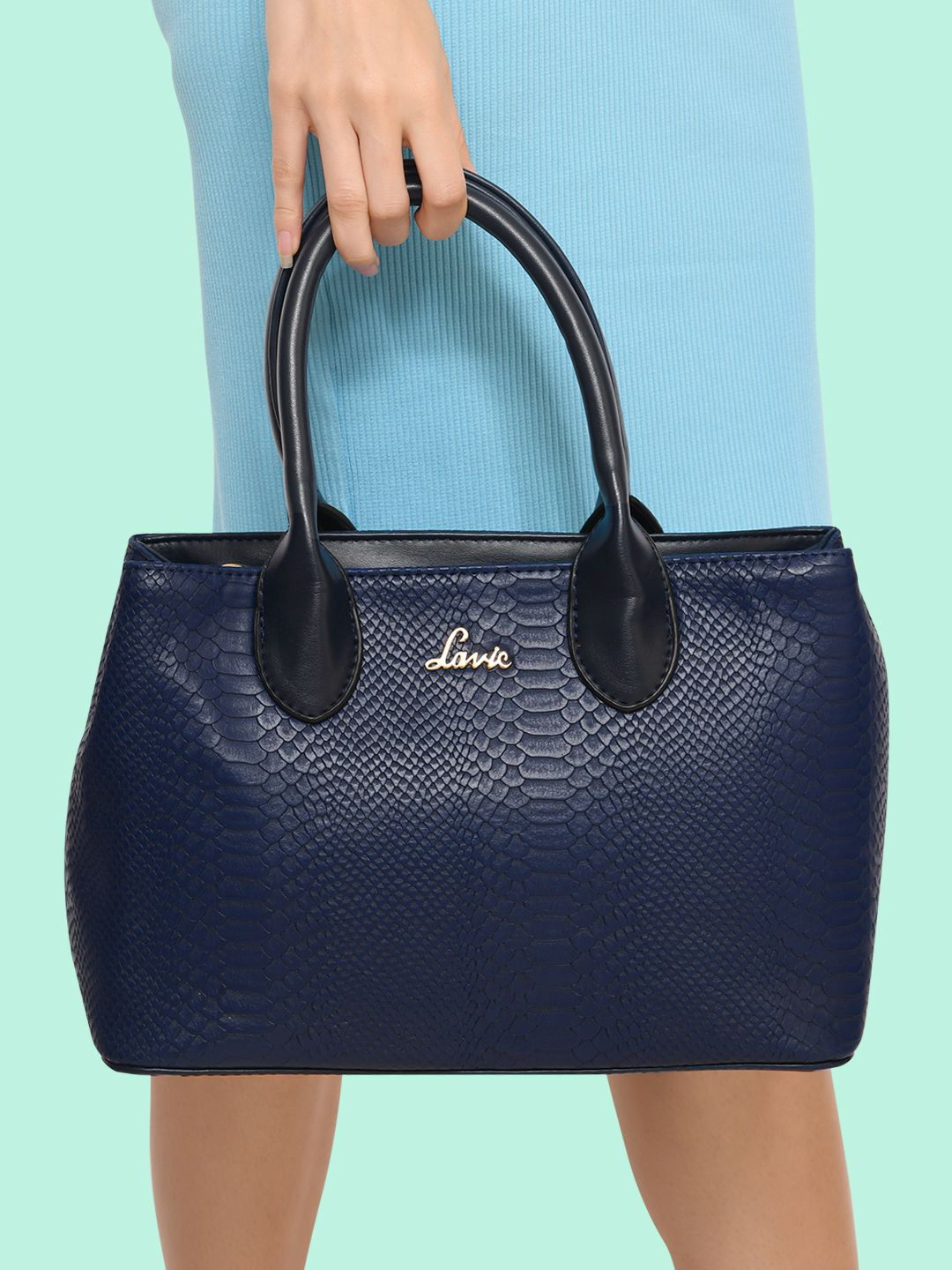 Buy Lavie Ficus Navy Blue Animal Textured Structured Handheld Bag ...
