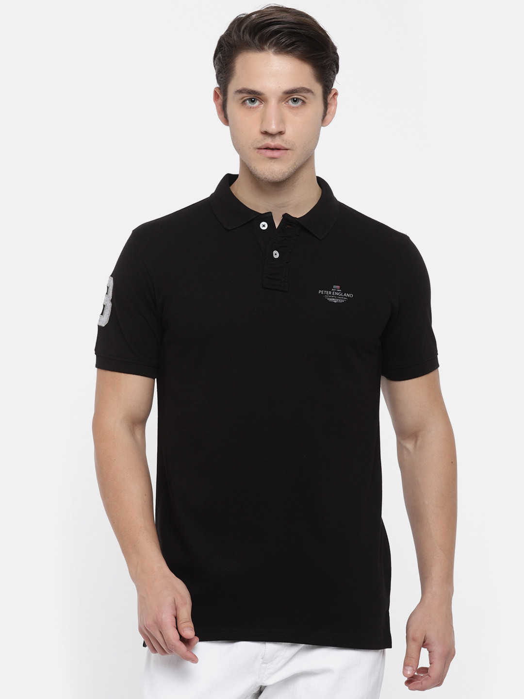 Buy Peter England Men Black Solid Polo T Shirt - Tshirts for Men ...