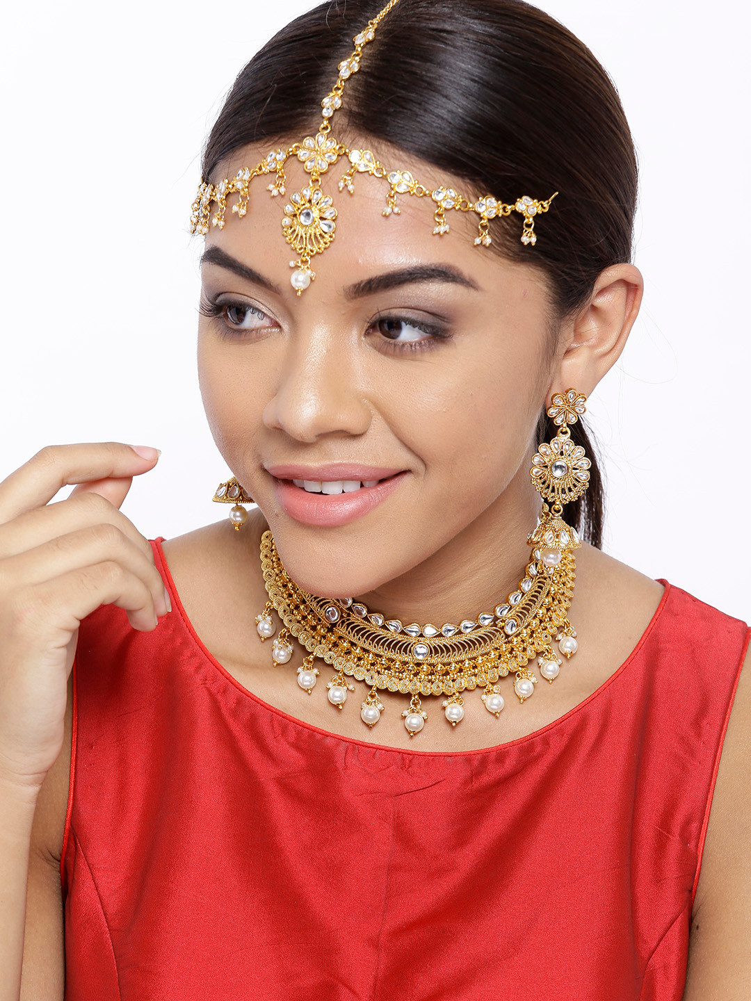 Buy Priyaasi Off White Gold Plated Kundan Studded Jewellery Set buy-priyaasi-off-white-gold-plated-kundan-studded-jewellery-set