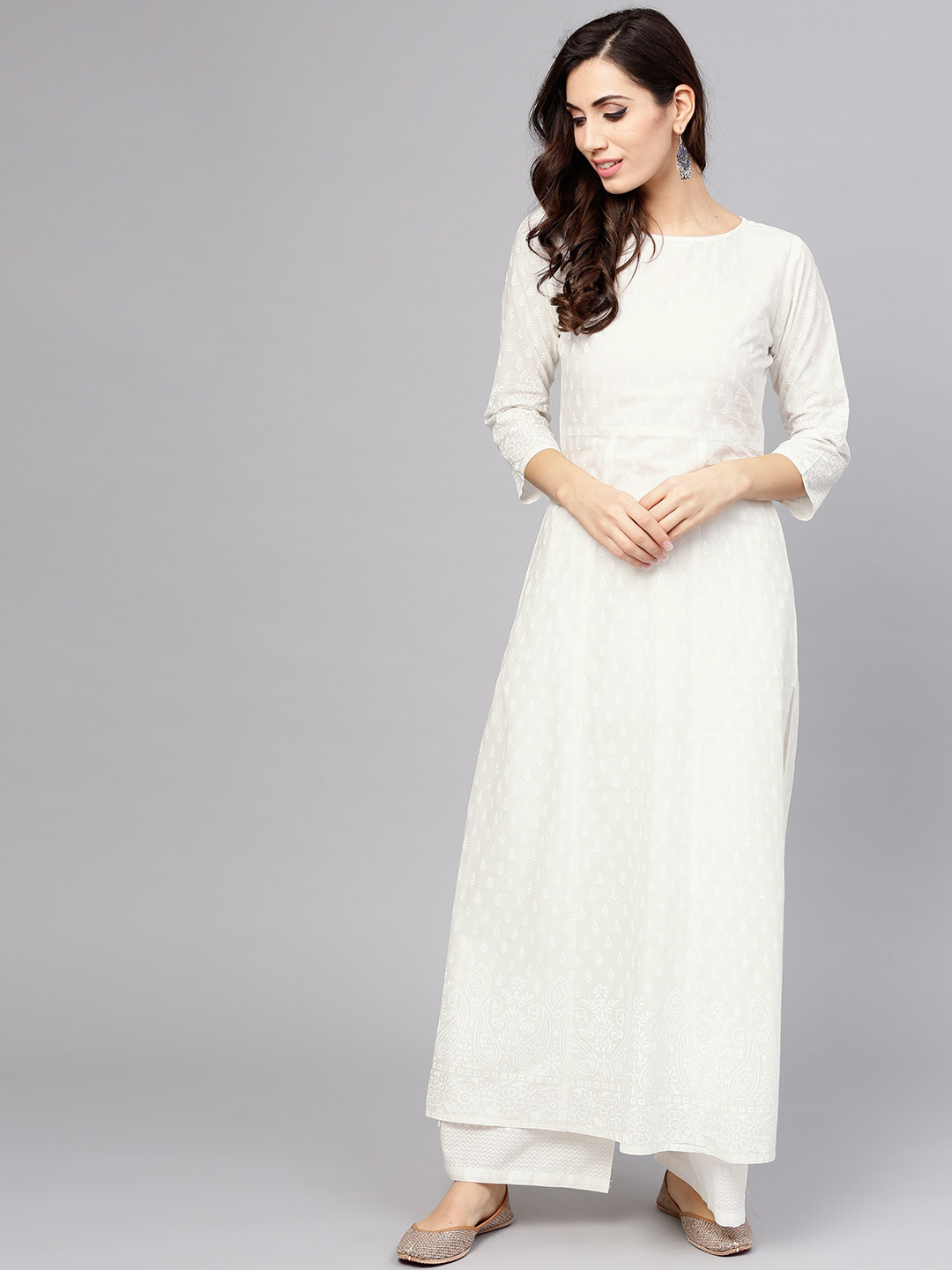 Buy Aasi Women White Printed Kurta With Palazzos - Kurta Sets for Women ...