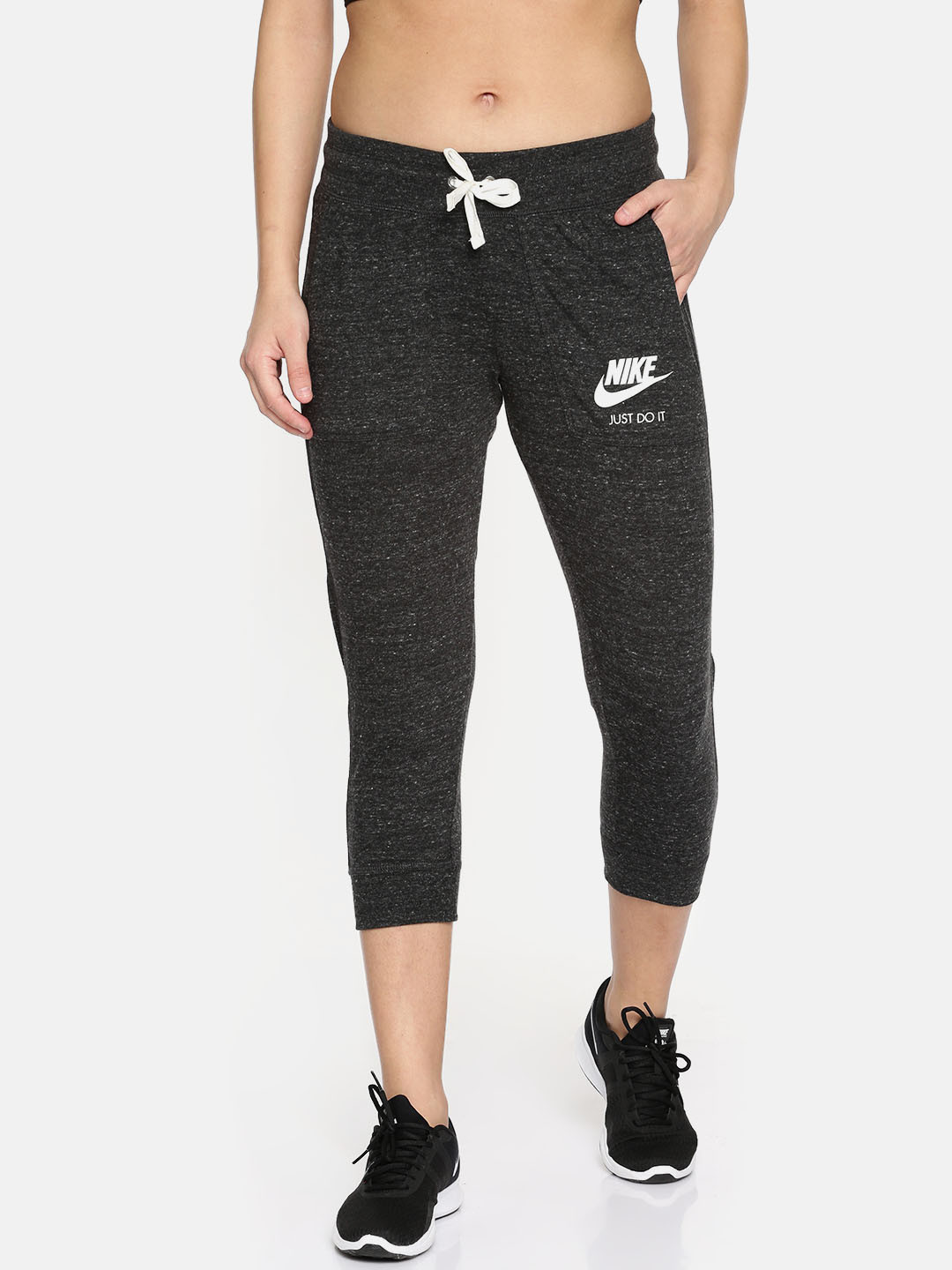 Buy Nike Women Charcoal Grey Solid Regular Fit Capris - Capris for ...