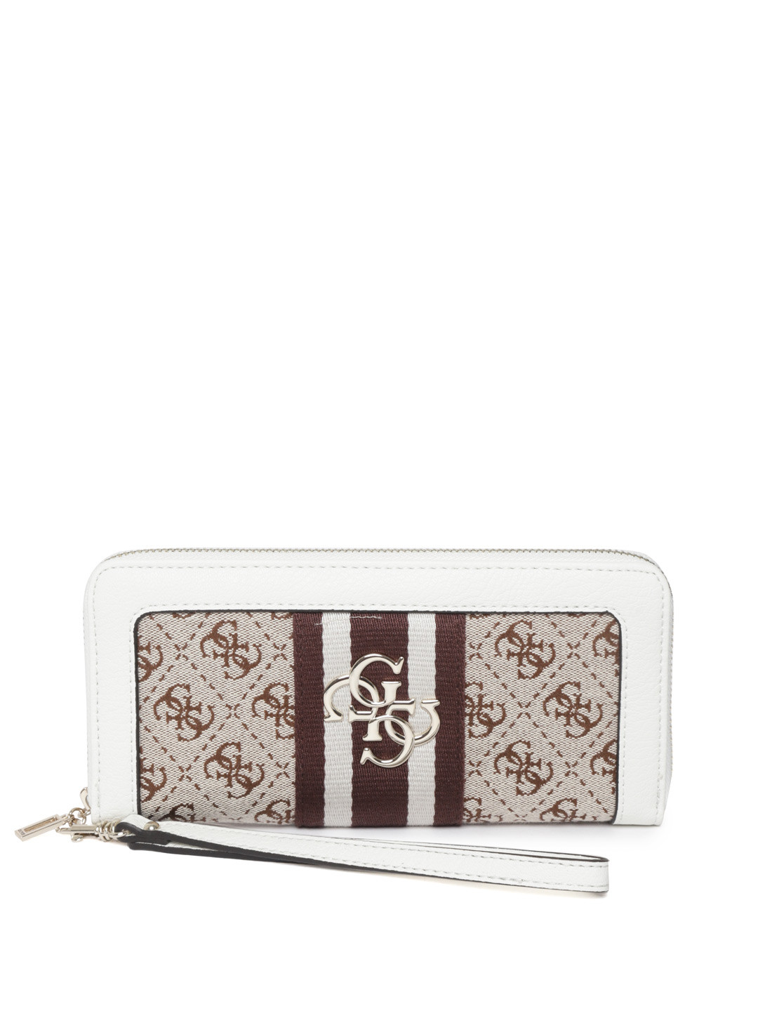 Buy GUESS Women Beige & White Self Design Zip Around Wallet - Wallets ...