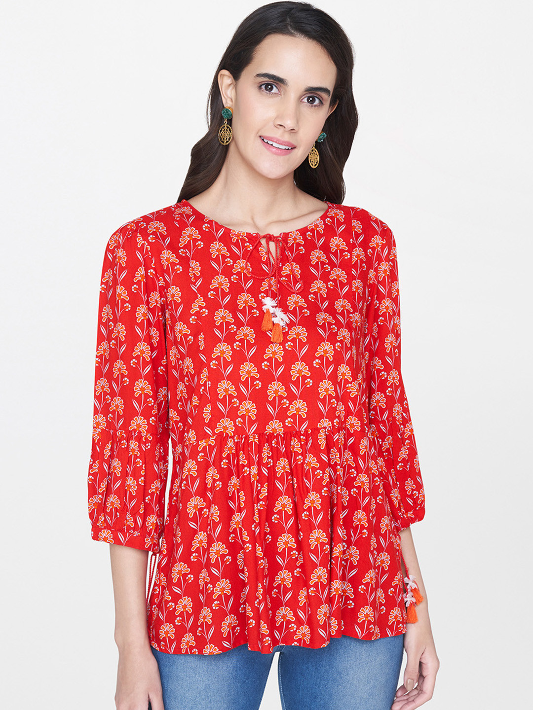 Buy Global Desi Women Red Printed Top - Tops for Women 8115495 | Myntra