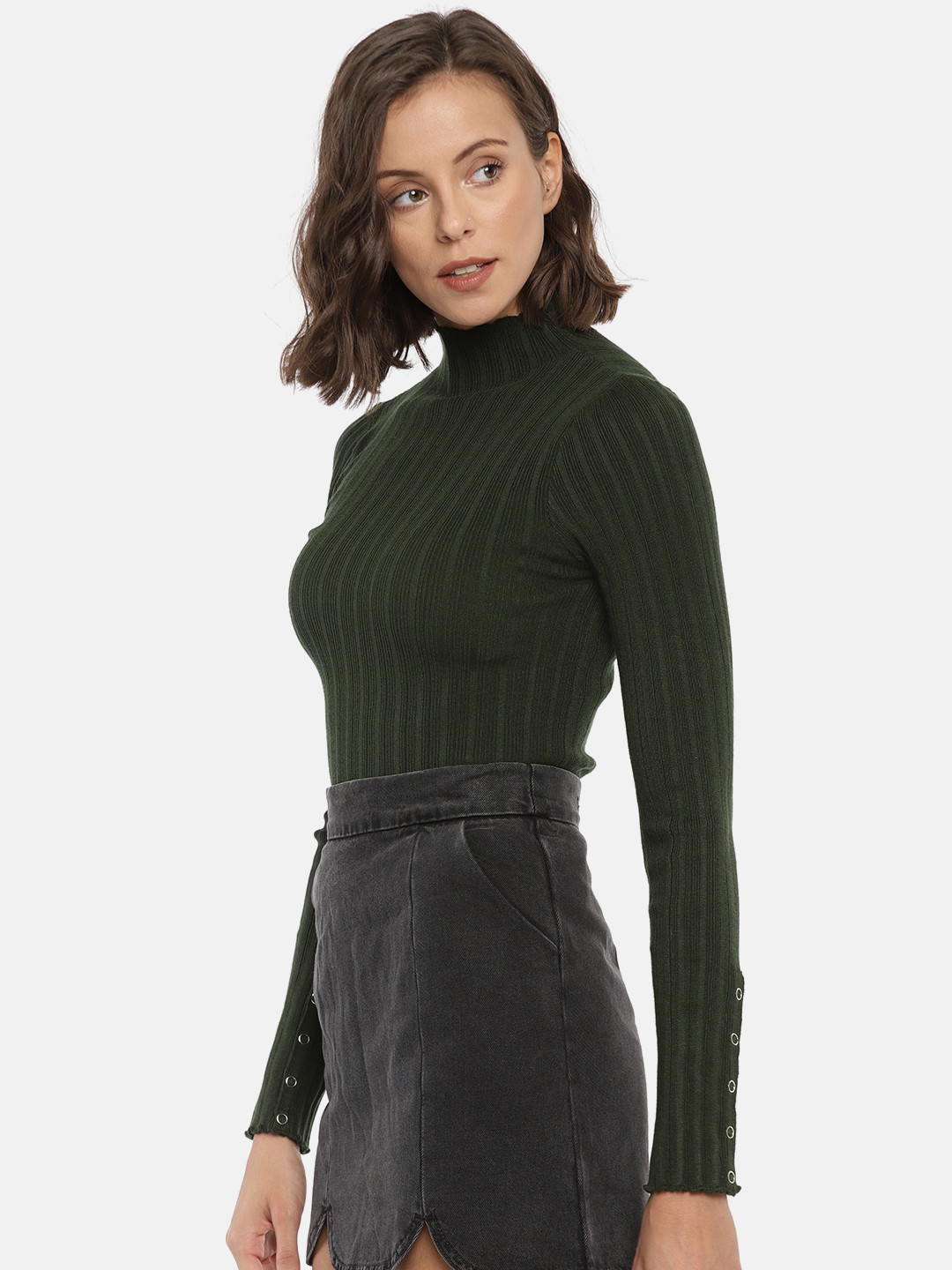 Buy FOREVER 21 Women Olive Green Solid Pullover - Sweaters for Women ...