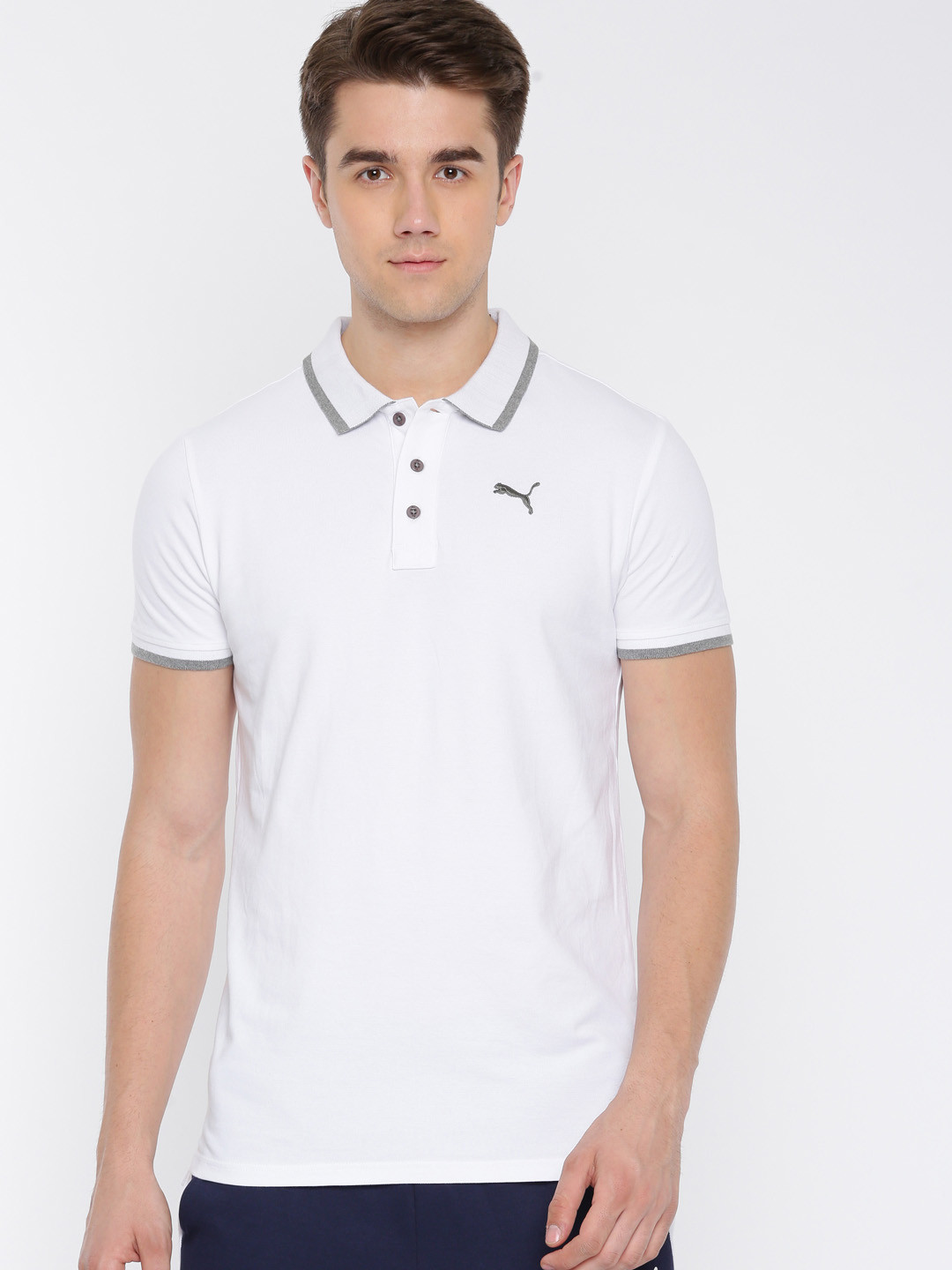 Buy Puma Men White Solid Slim Fit Hero Polo Pure Cotton T Shirt ...