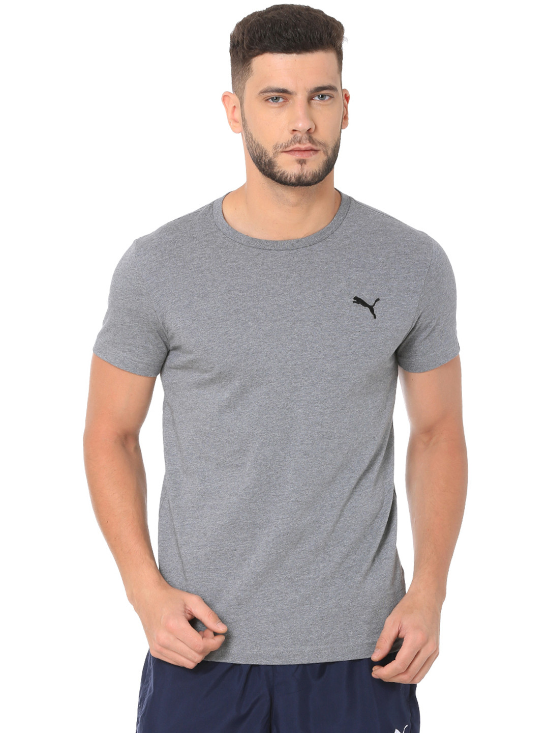 Buy Puma Men Grey Solid Round Neck ESS Tee DryCELL Pure Cotton T Shirt ...