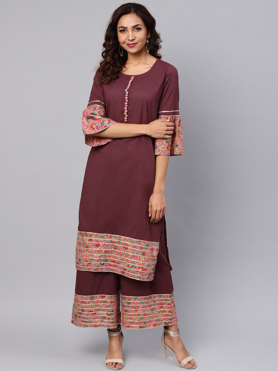 Buy Idalia Women Maroon Printed Kurta With Palazzos - Kurta Sets for ...