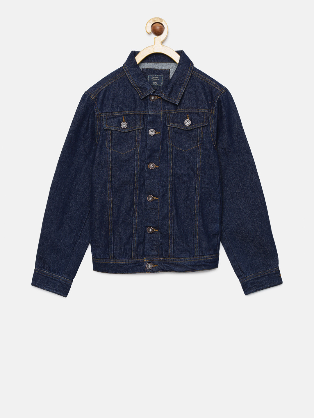 Buy Indian Terrain Boys Blue Solid Denim Jacket - Jackets for Boys ...