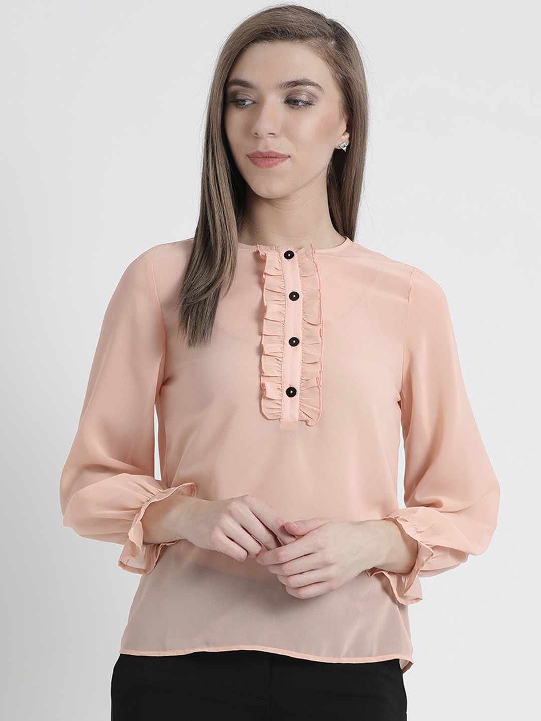 Buy Kazo Women Peach Coloured Solid Top - Tops for Women 8136219 | Myntra