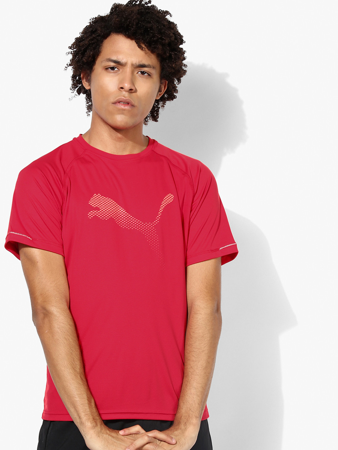 Buy Puma Men Red Solid Round Neck Core Run Logo S S DryCELL T Shirt ...