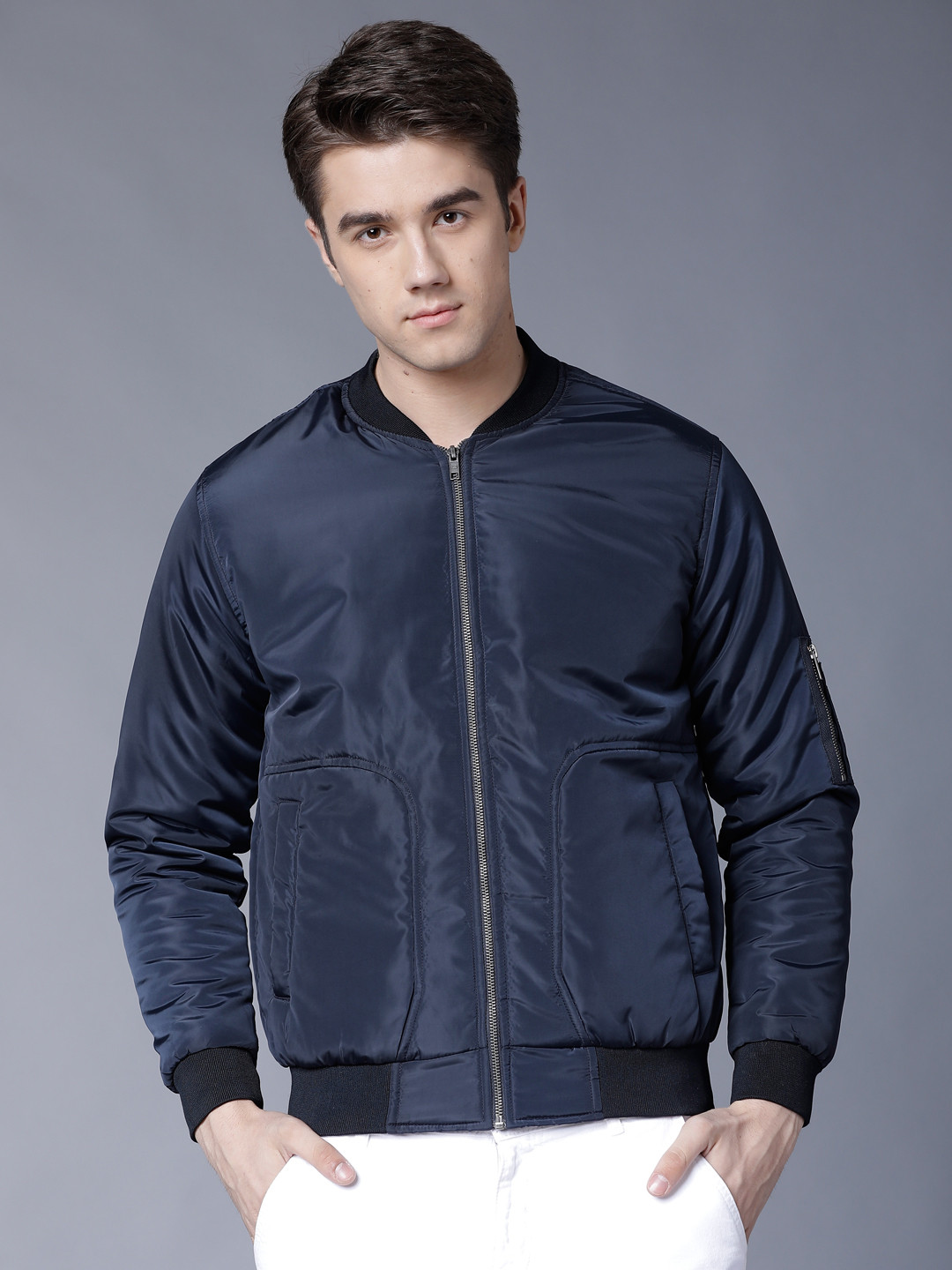 Buy LOCOMOTIVE Men Navy Blue Solid Bomber - Jackets for Men 8168947 ...