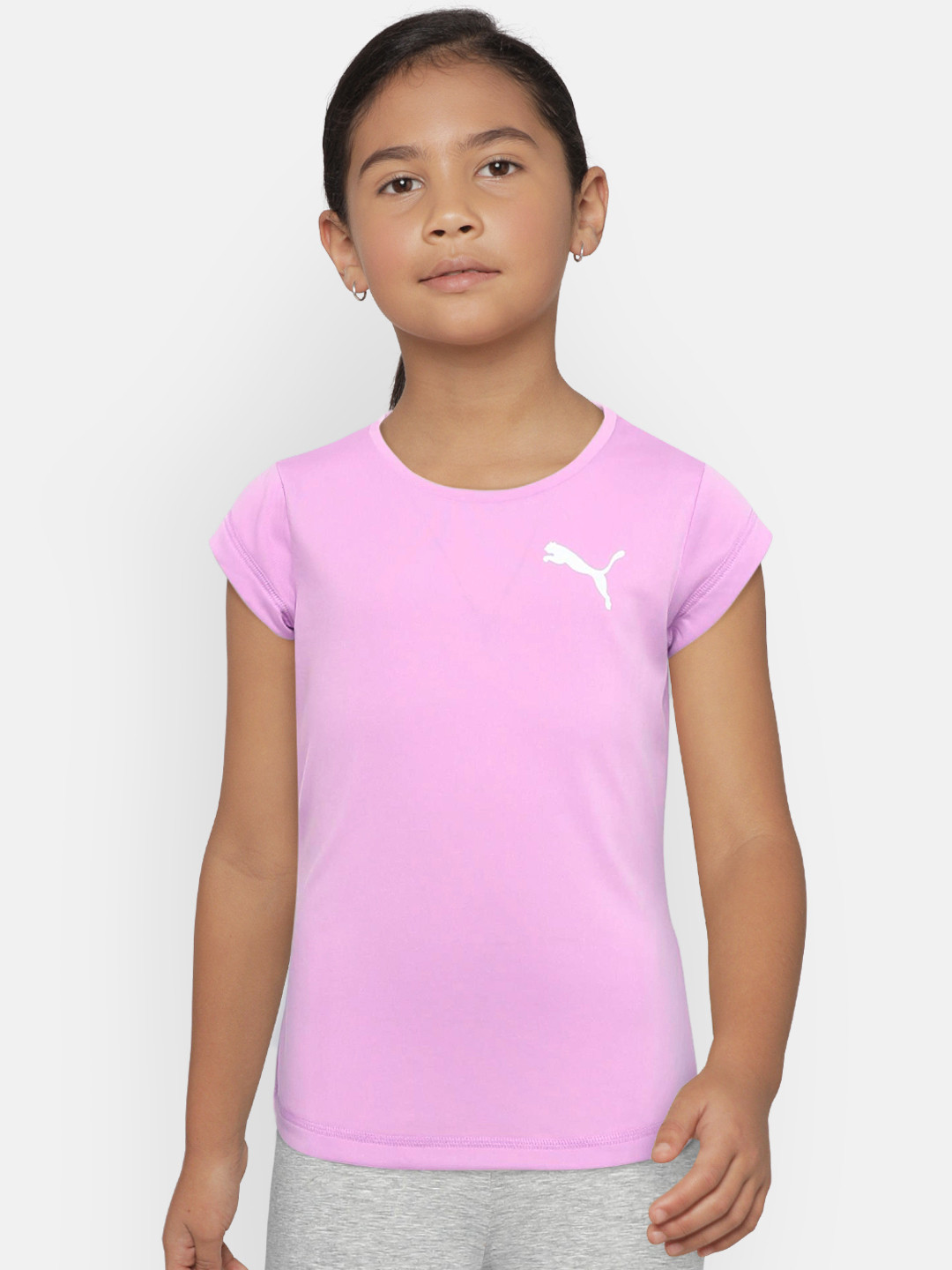 Buy Puma Girls Pink Solid Round Neck T Shirt - Tshirts for Girls ...