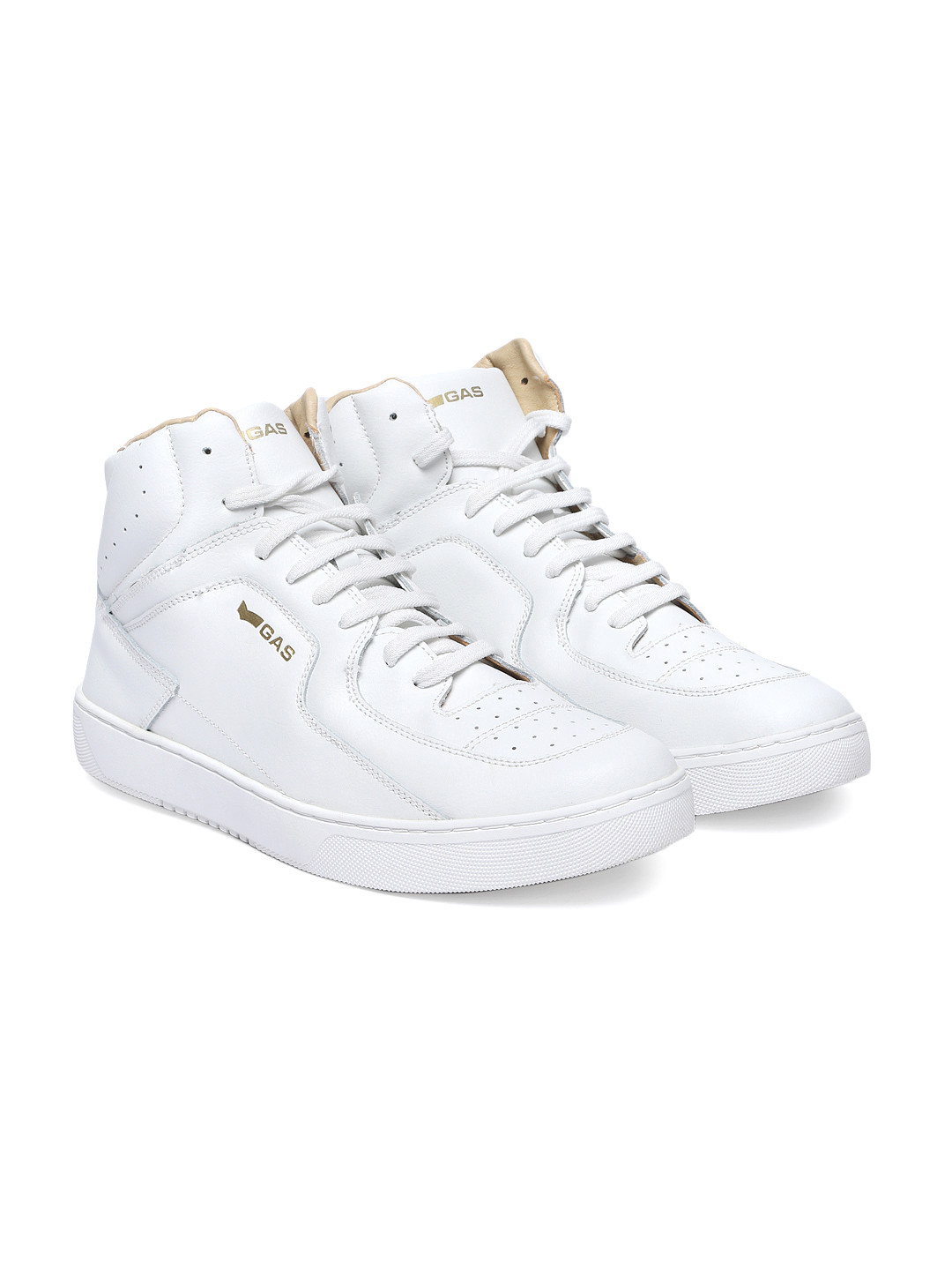 Buy GAS Men White Perforated Leather Freddy Mid Top Sneakers - Casual ...