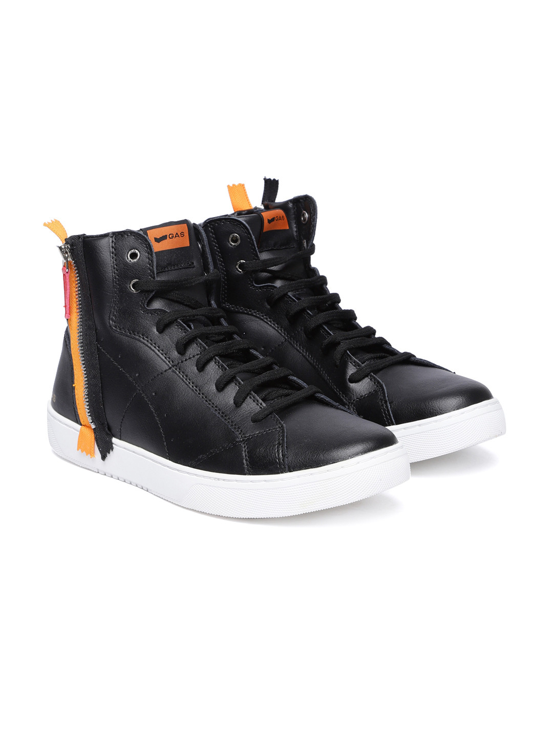 Buy GAS Men Black Solid Leather Mid Top Sneakers - Casual Shoes for Men ...