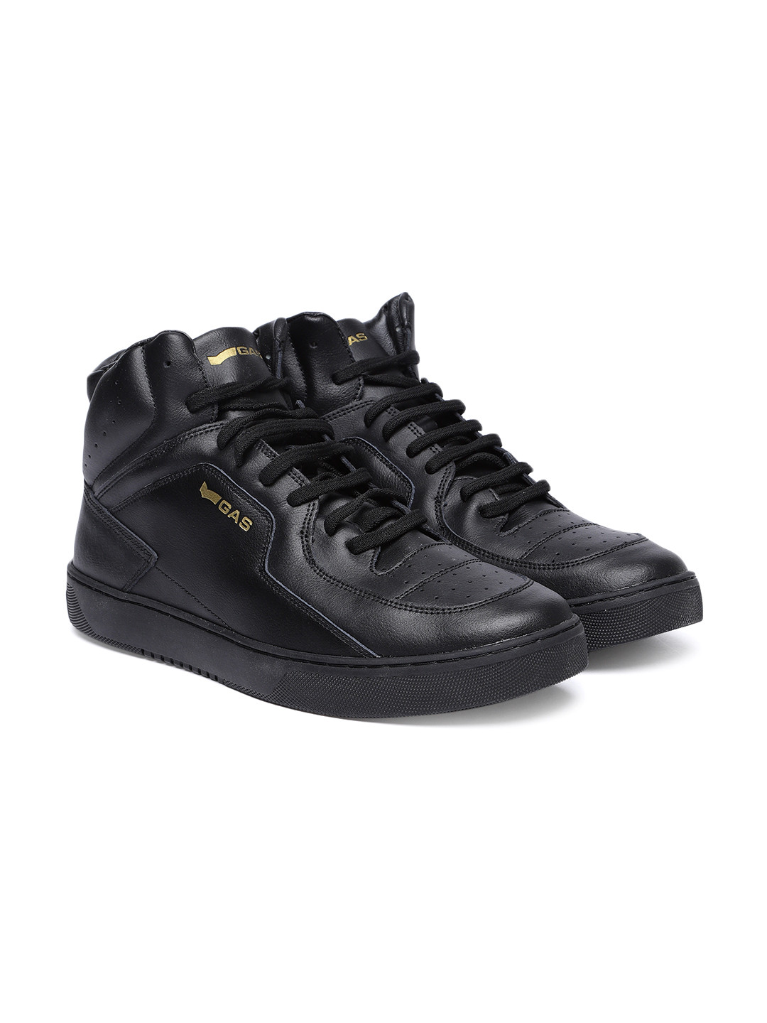 Buy GAS Men Black FREDDY Solid Leather Mid Top Sneakers - Casual Shoes ...