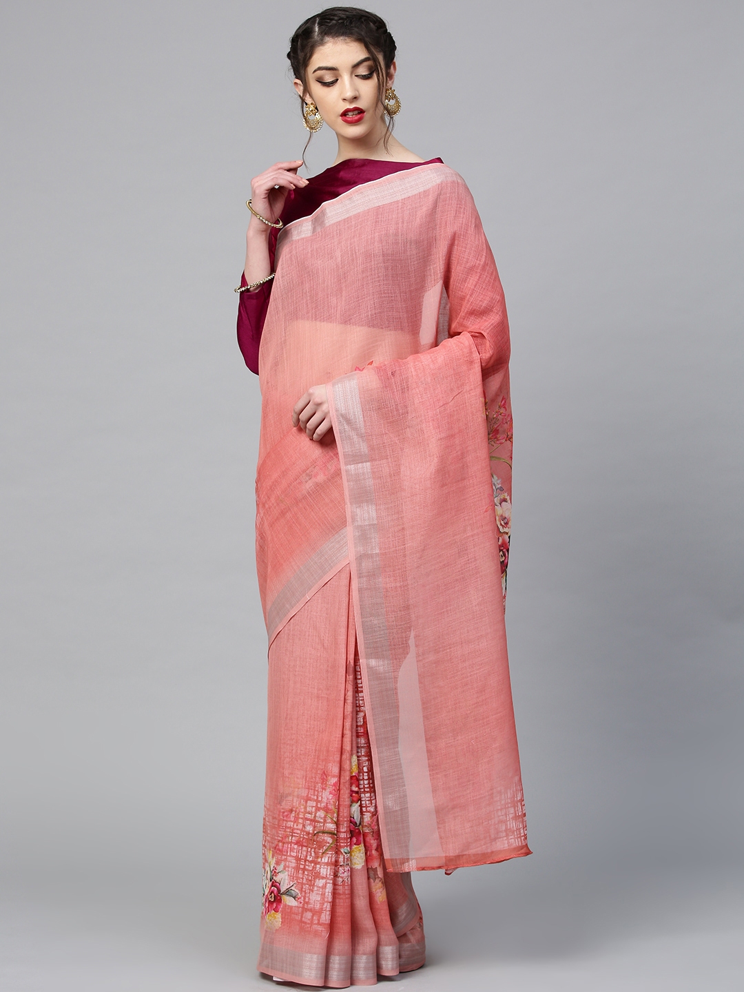 Buy Inddus Peach Coloured Solid Saree - Sarees for Women 8230697 | Myntra Buy Inddus Peach Coloured Solid Saree - Sarees for Women 8230697 | Myntra
