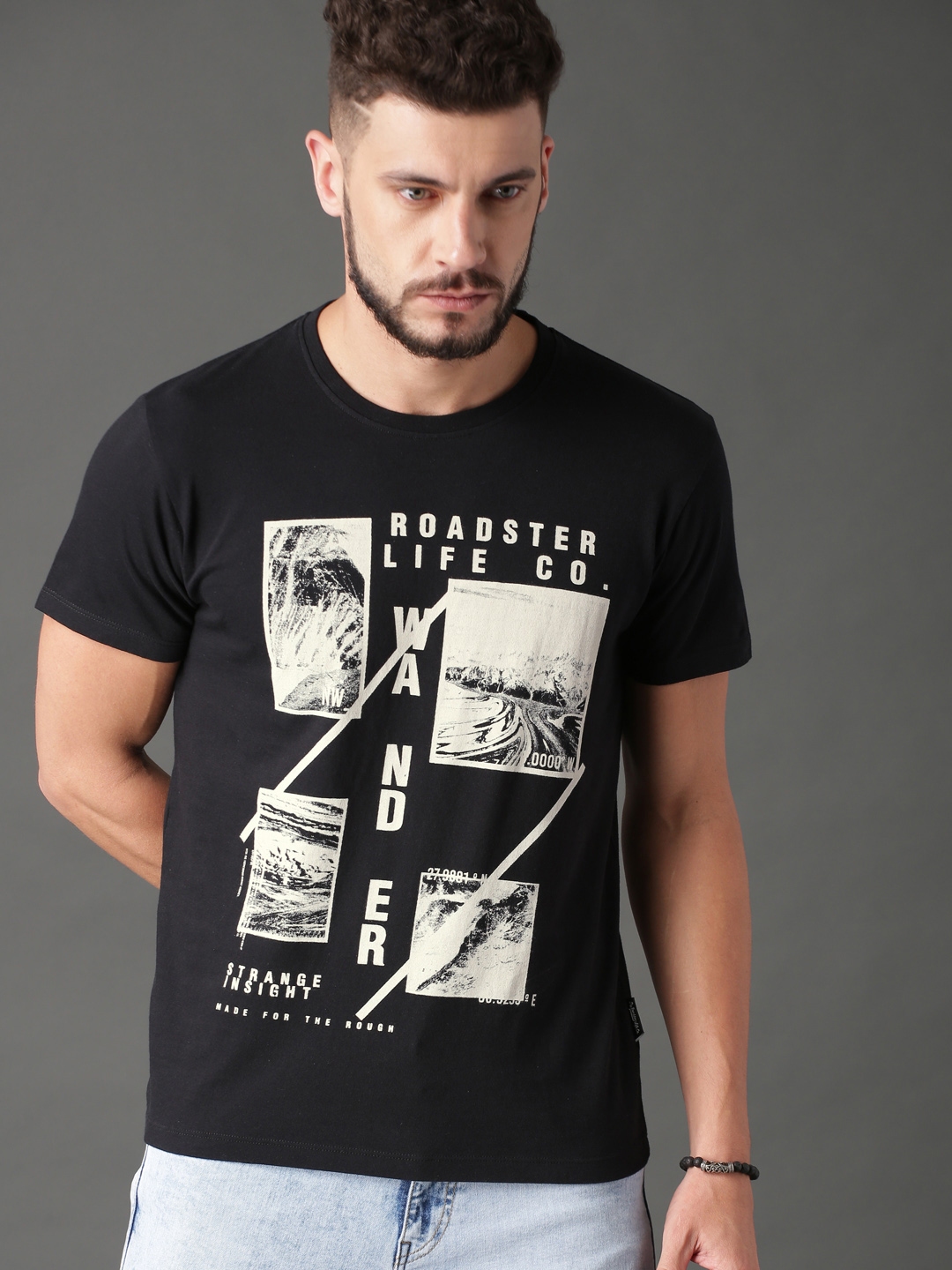 Buy Roadster Men Black Printed Round Neck Pure Cotton T Shirt - Tshirts ... Buy Roadster Men Black Printed Round Neck Pure Cotton T Shirt - Tshirts ...