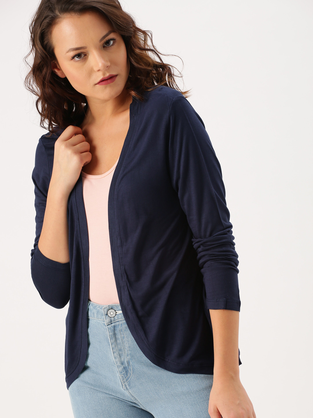 Buy DressBerry Navy Blue Solid Open Front Shrug - Shrug for Women ...