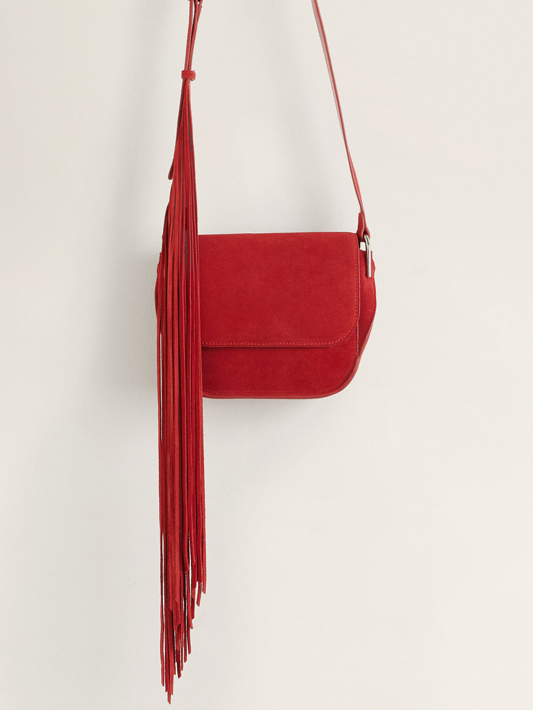 Buy MANGO Red Solid Suede Tasselled Sling Bag - Handbags for Women ...