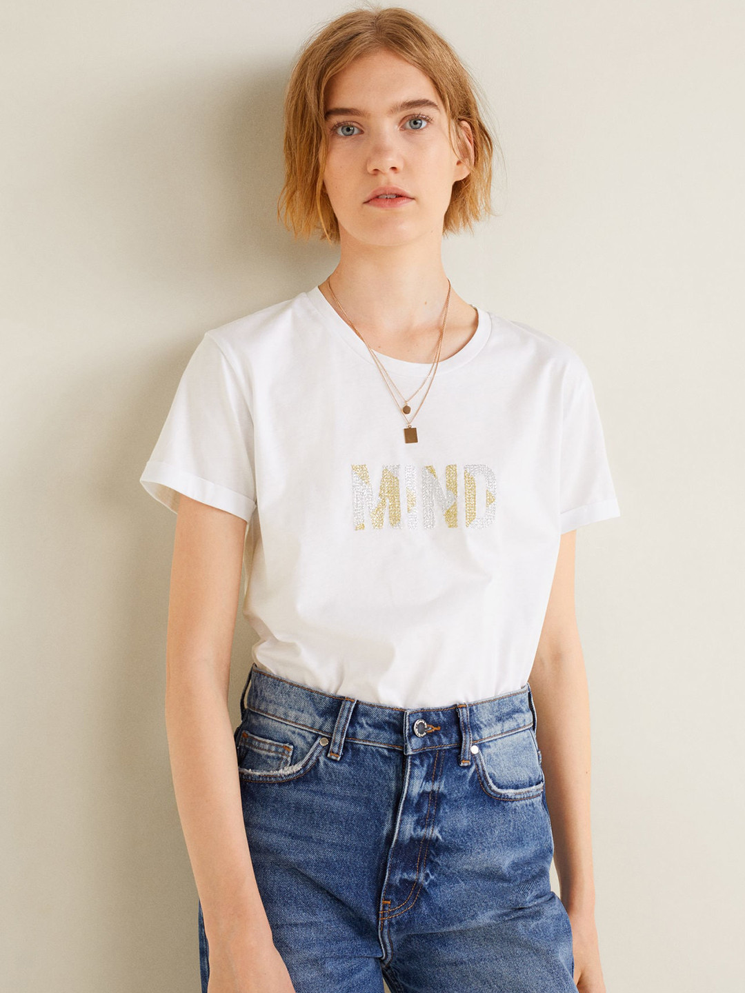 Buy MANGO Women White Solid Round Neck T Shirt - Tshirts for Women ...