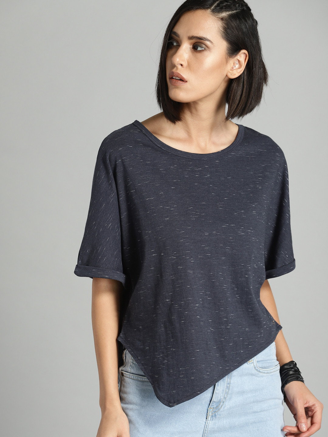 Buy Roadster Women Navy Blue Solid Boxy Top - Tops for Women 8330287 ...