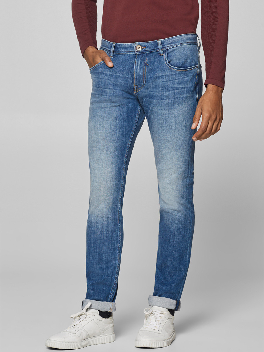 Buy ESPRIT Men Blue Slim Fit Mid Rise Low Distress Stretchable Jeans ...