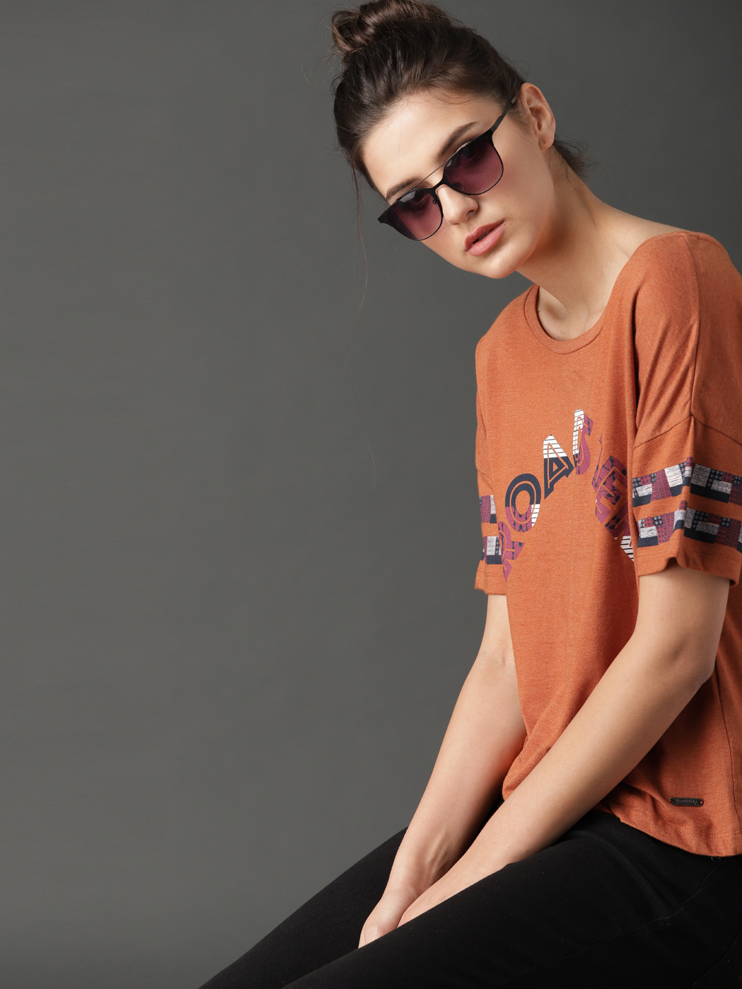 Buy Roadster Women Rust Orange Graphic Print Boxy T Shirt - Tshirts for ...
