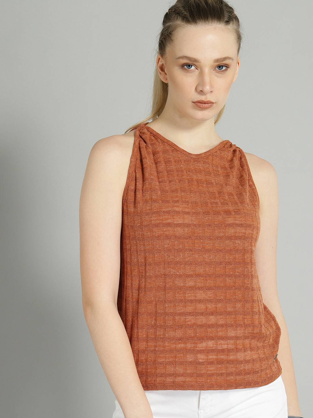 Buy Roadster Women Rust Self Design Top - Tops for Women 8339373 | Myntra