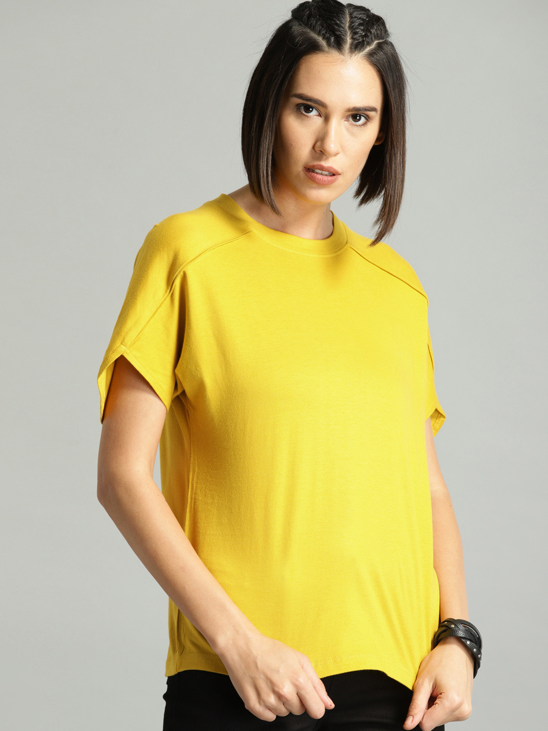 Buy Roadster Women Mustard Yellow Solid Top - Tops for Women 8342107 ...